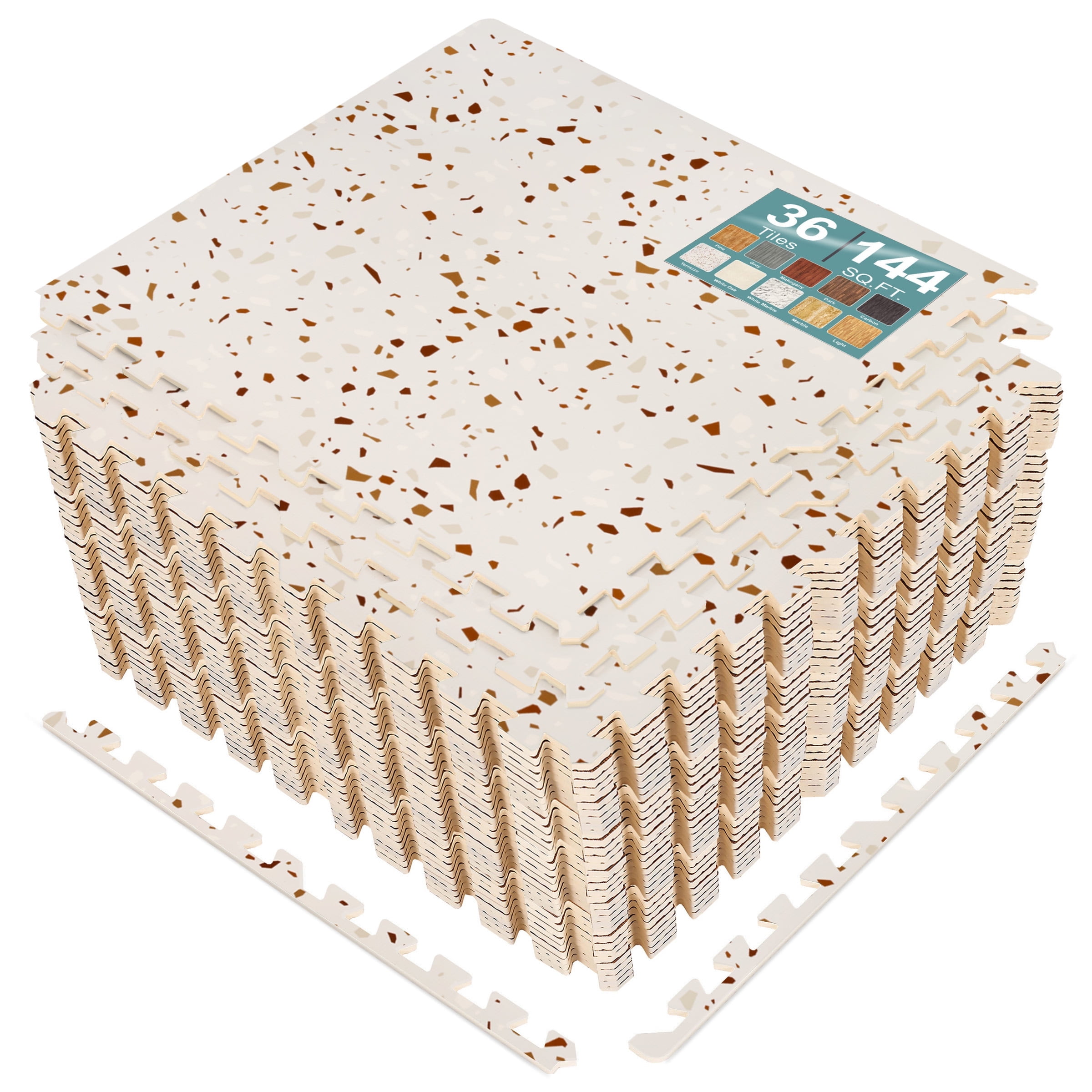 Sorbus 144 Sq. Ft. Terrazzo Wood Grain Foam Interlocking Floor Tiles 3/ ...