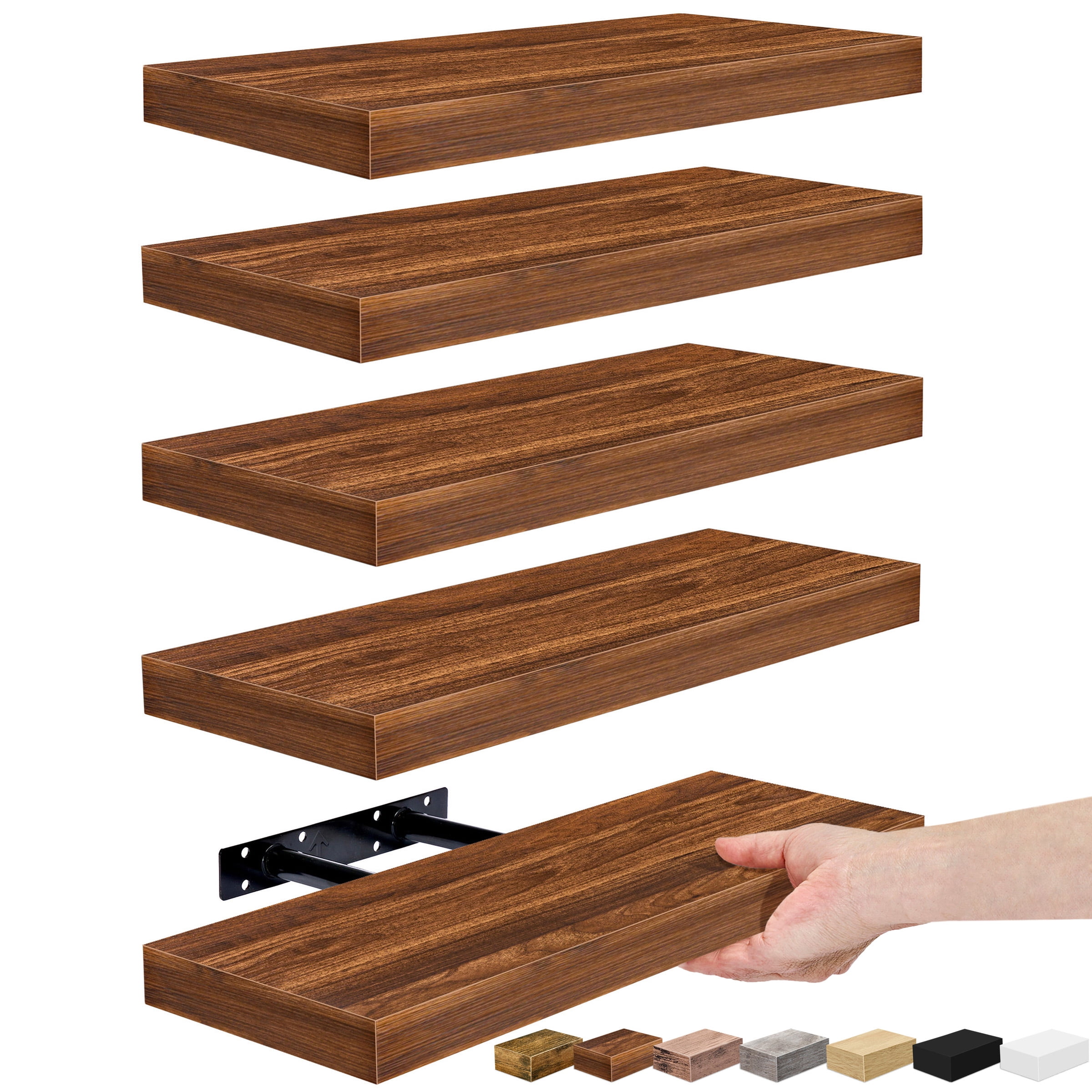 Sorbus 16.25" Walnut Rustic Floating Shelves (Set of 5) – Wall Storage ...