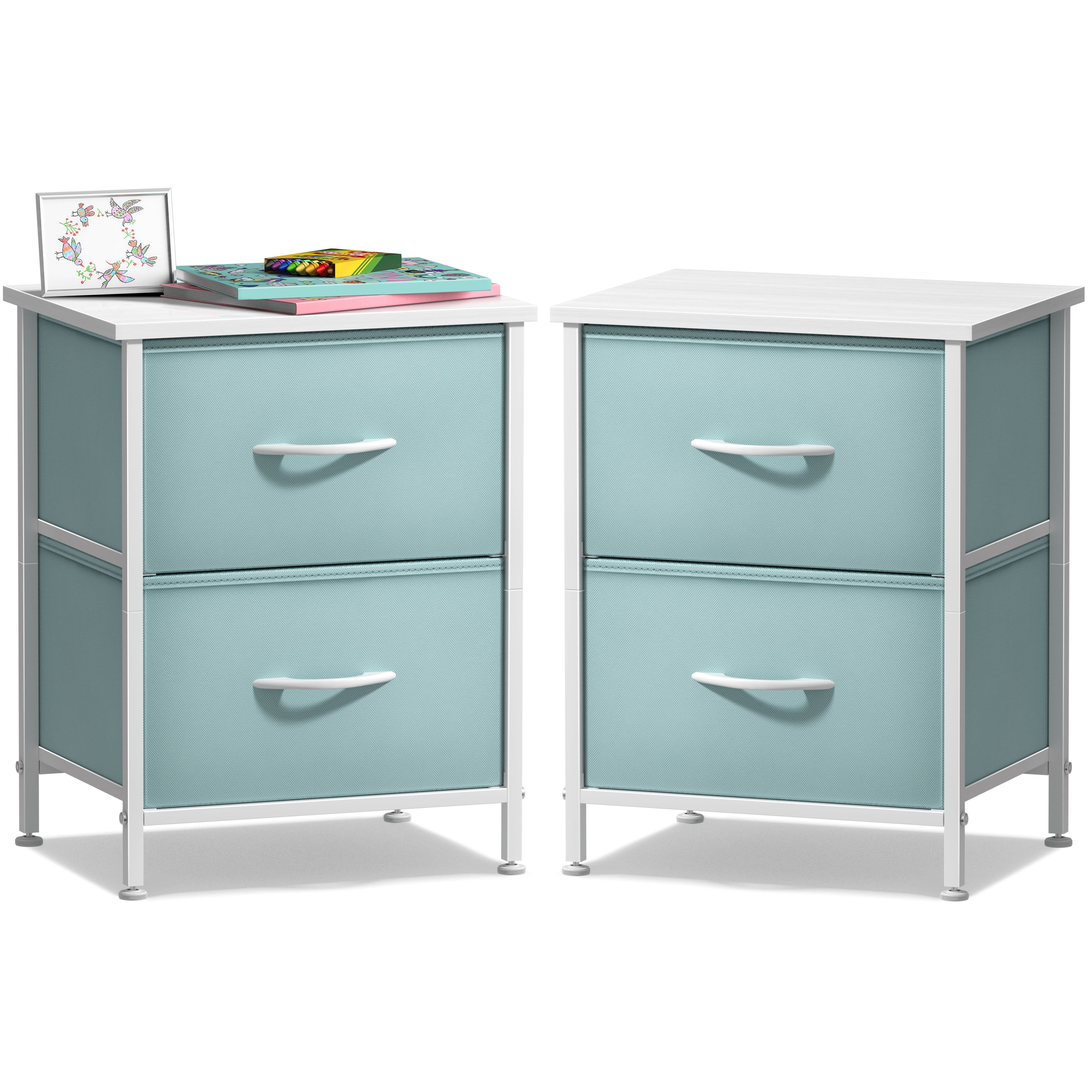 Sorbus 2-Drawer Nightstand 2-Pack – Aqua Bedside Table for Kids, Dorm ...