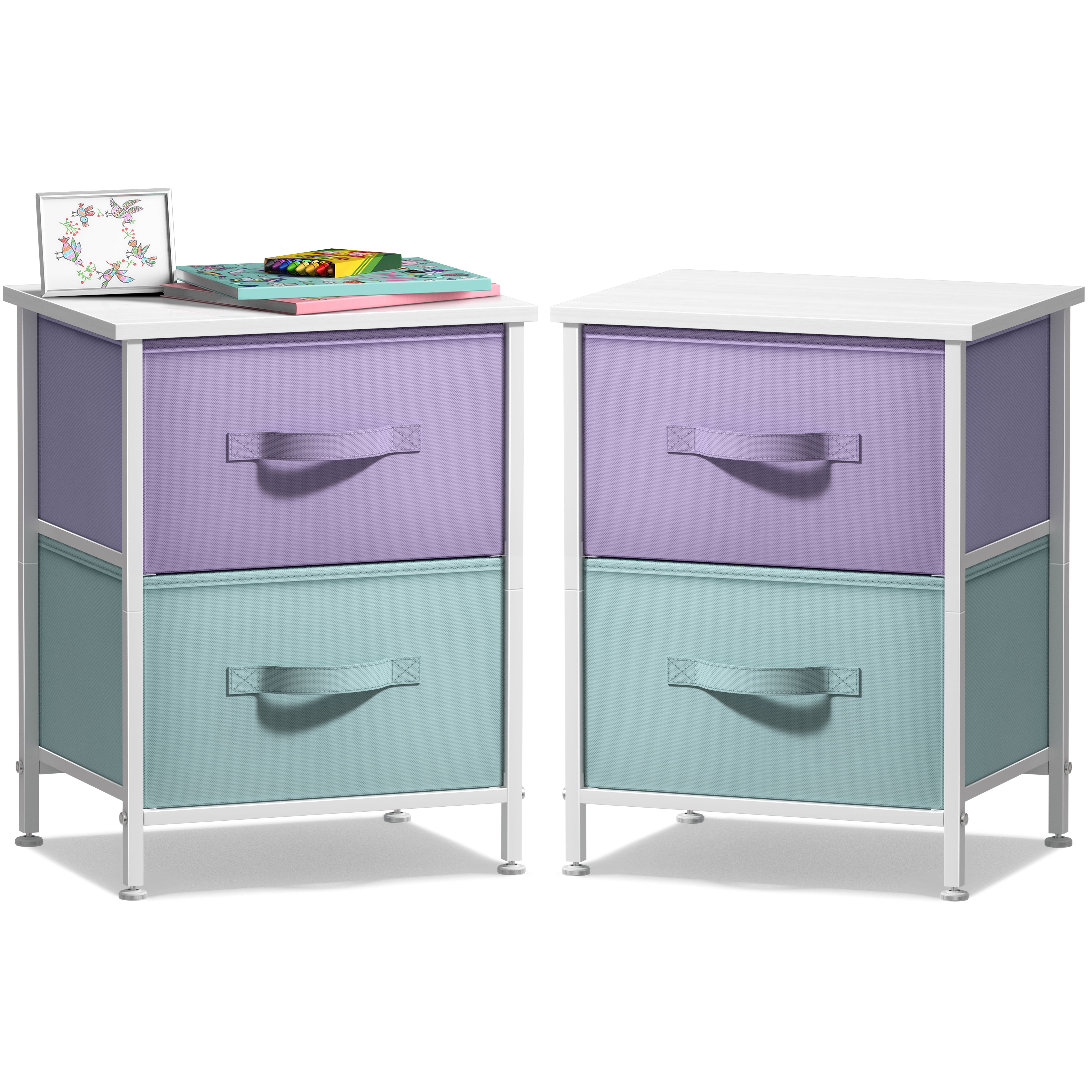 Sorbus 2-Drawer Nightstand 2-Pack – Purple/Aqua Bedside Table for Kids ...