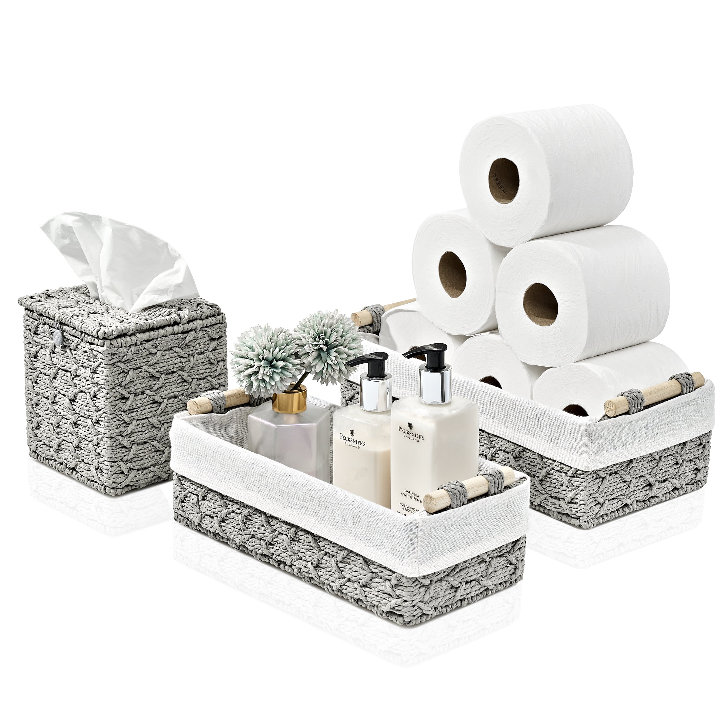 Sorbus 3 Piece Bathroom Basket and Tissue Holder Set - Decorative ...