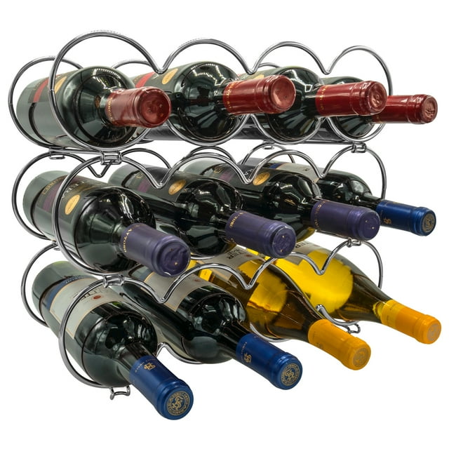 Sorbus 3-Tier Stackable Wine Racks - 12 Bottle Storage, Metal, for Bar ...