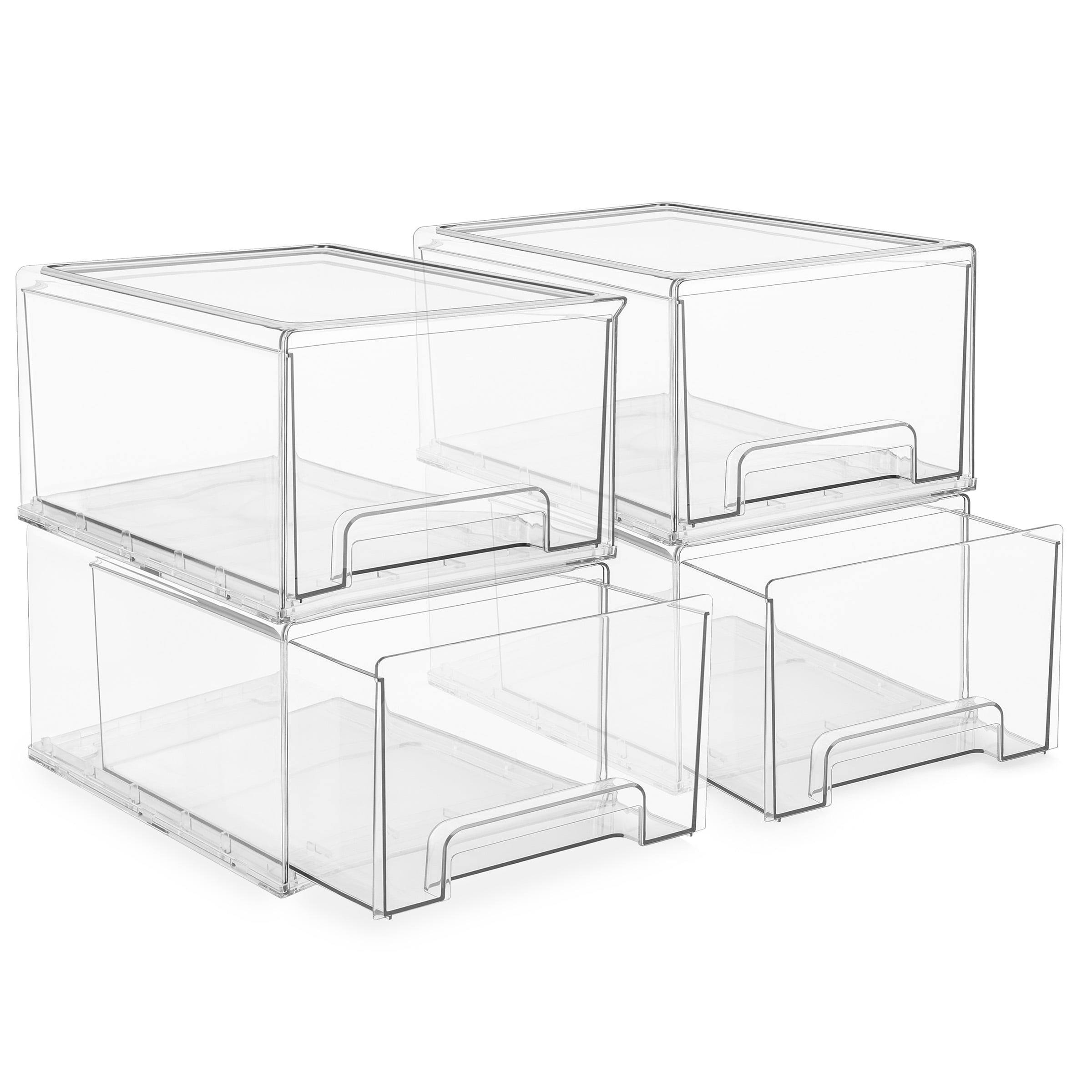 Sorbus 4-Pack Large Clear Plastic Stackable Drawers with Handles, Wide ...