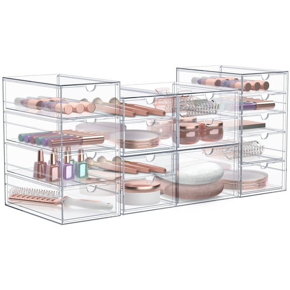 Sorbus 4-Piece Clear Acrylic Makeup Organizer with 16 Drawers ...