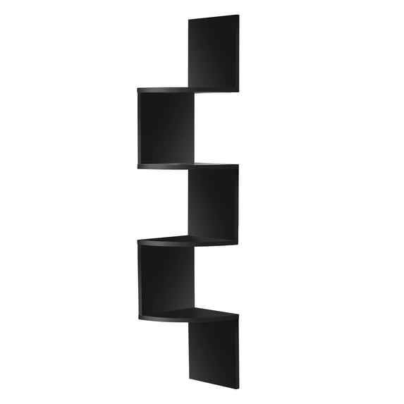 Sorbus 5-Tier Zig Zag Corner Wall Shelf, Floating Wood Bookshelf for ...