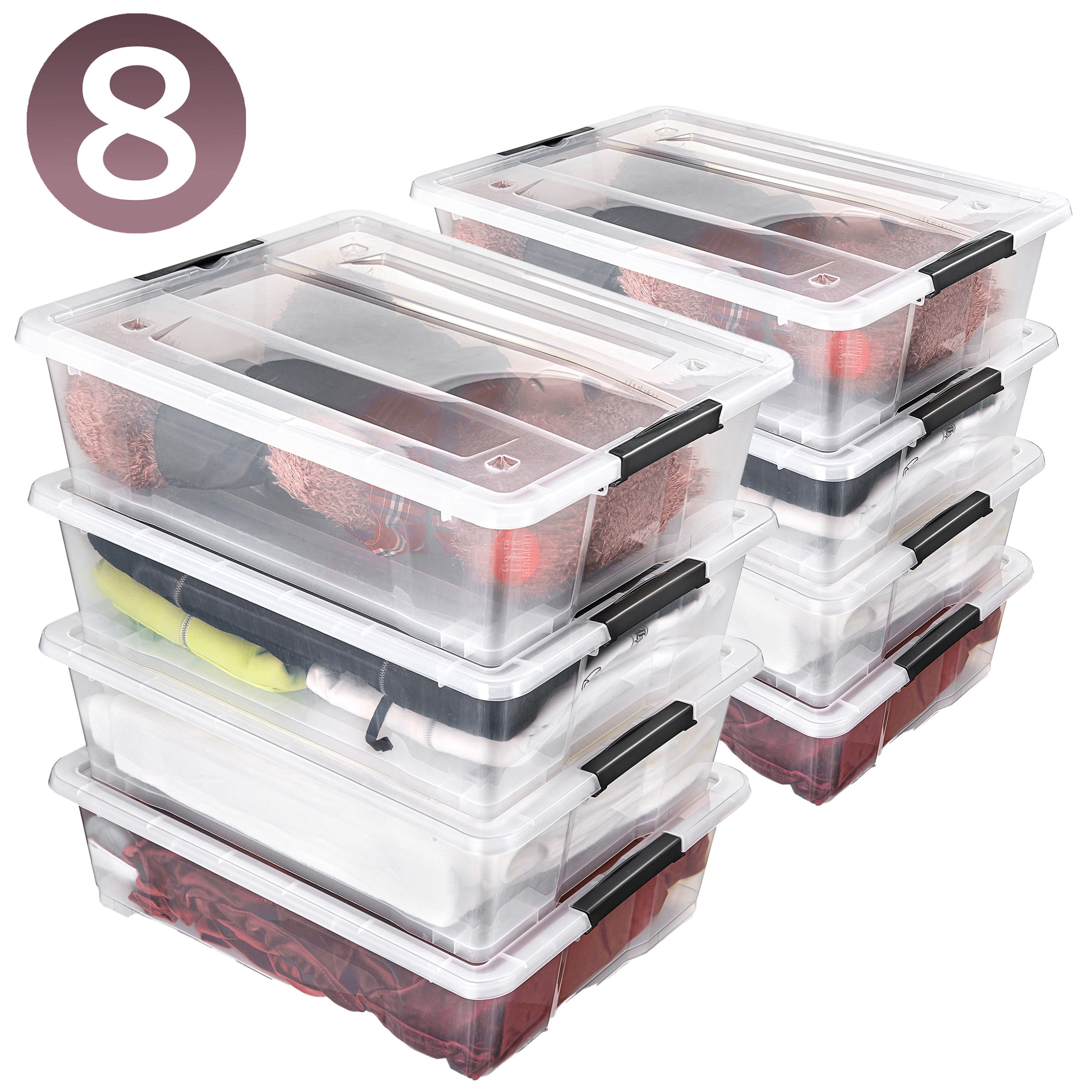 Sorbus 8 Pack 40qt Clear Underbed Stackable Storage Bins with Lids and ...