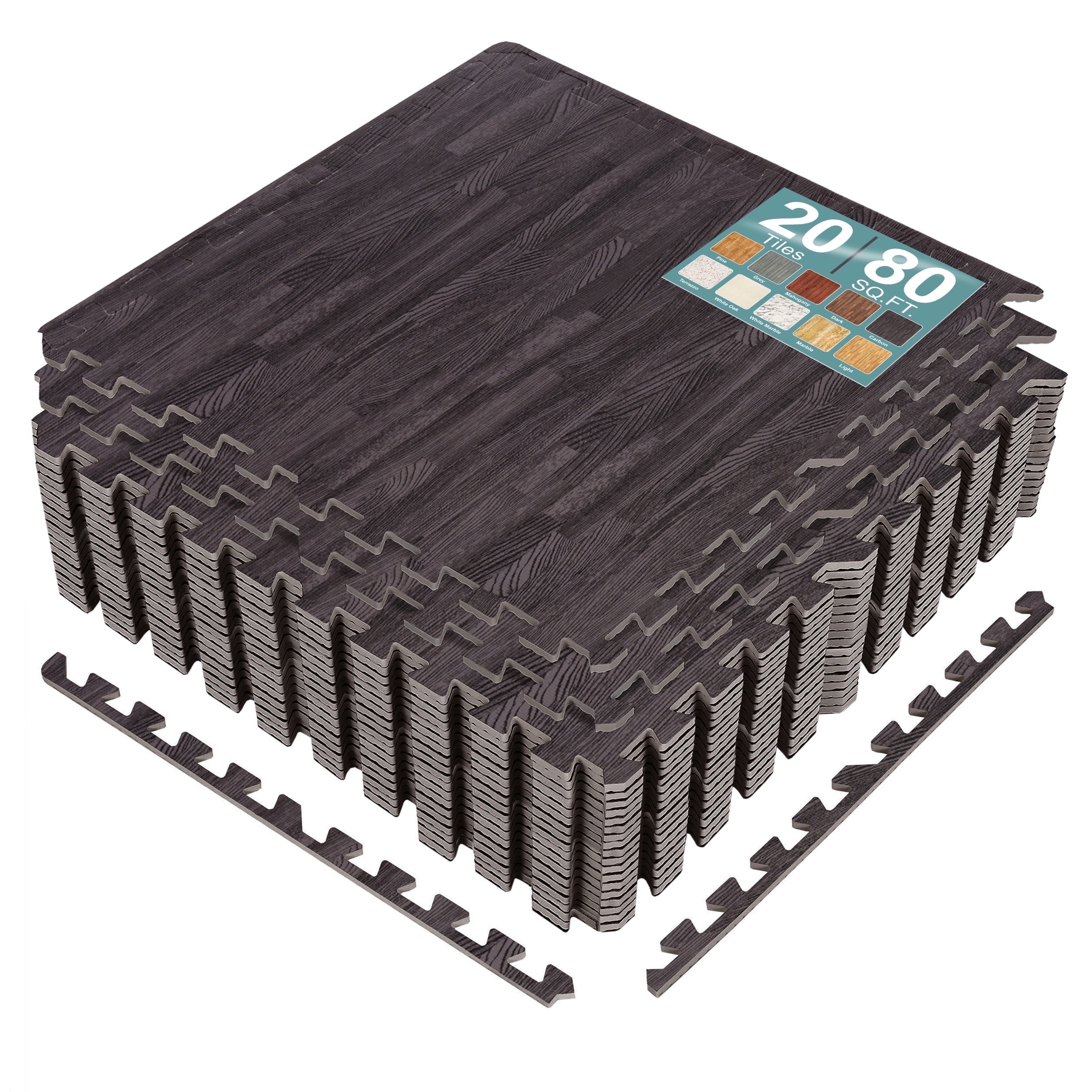 Sorbus 80 Sq. Ft. Carbon Wood Grain Foam Interlocking Floor Tiles 3/8 ...
