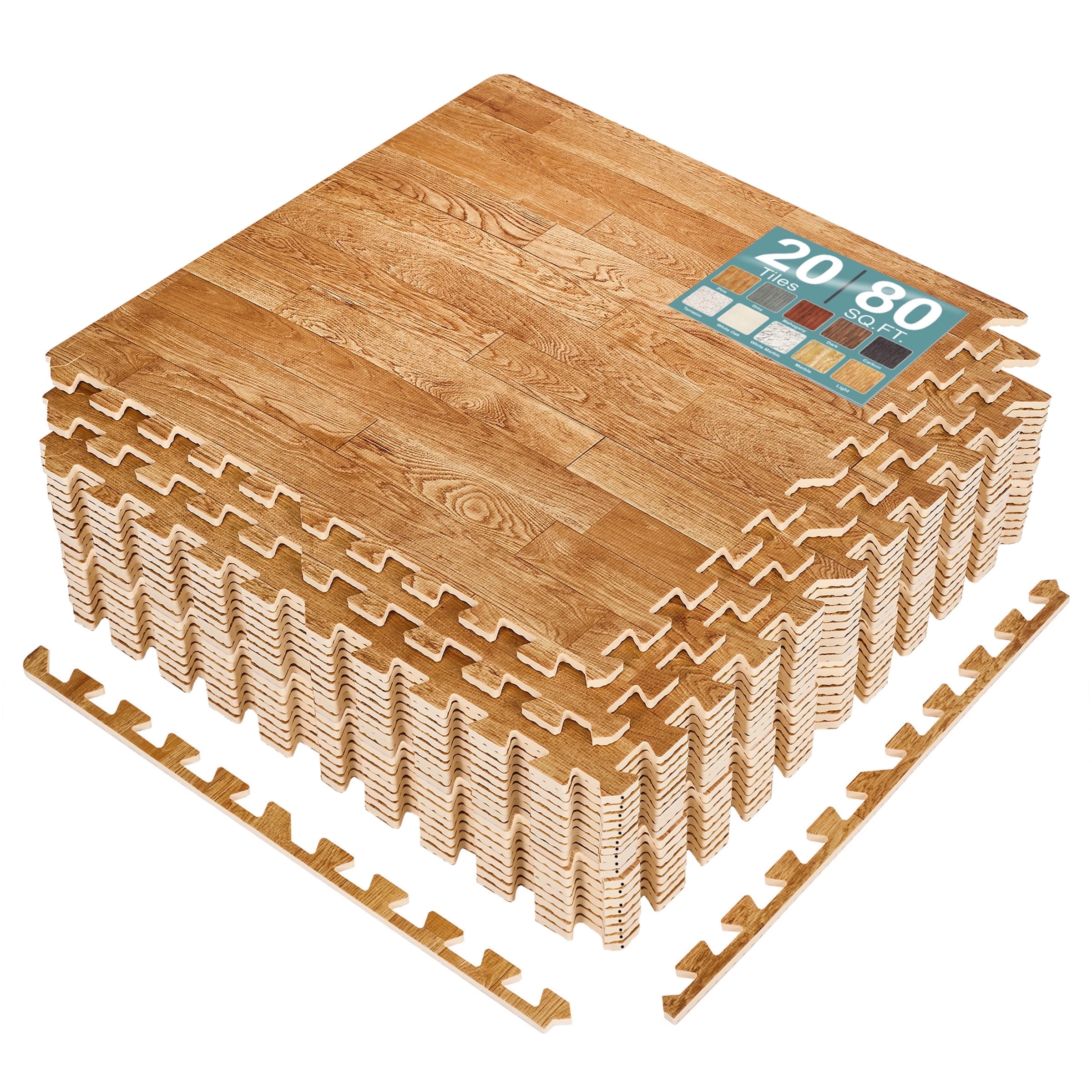 Sorbus 80 Sq. Pine Wood Grain Foam Interlocking Floor Tiles 3/8-Inch ...
