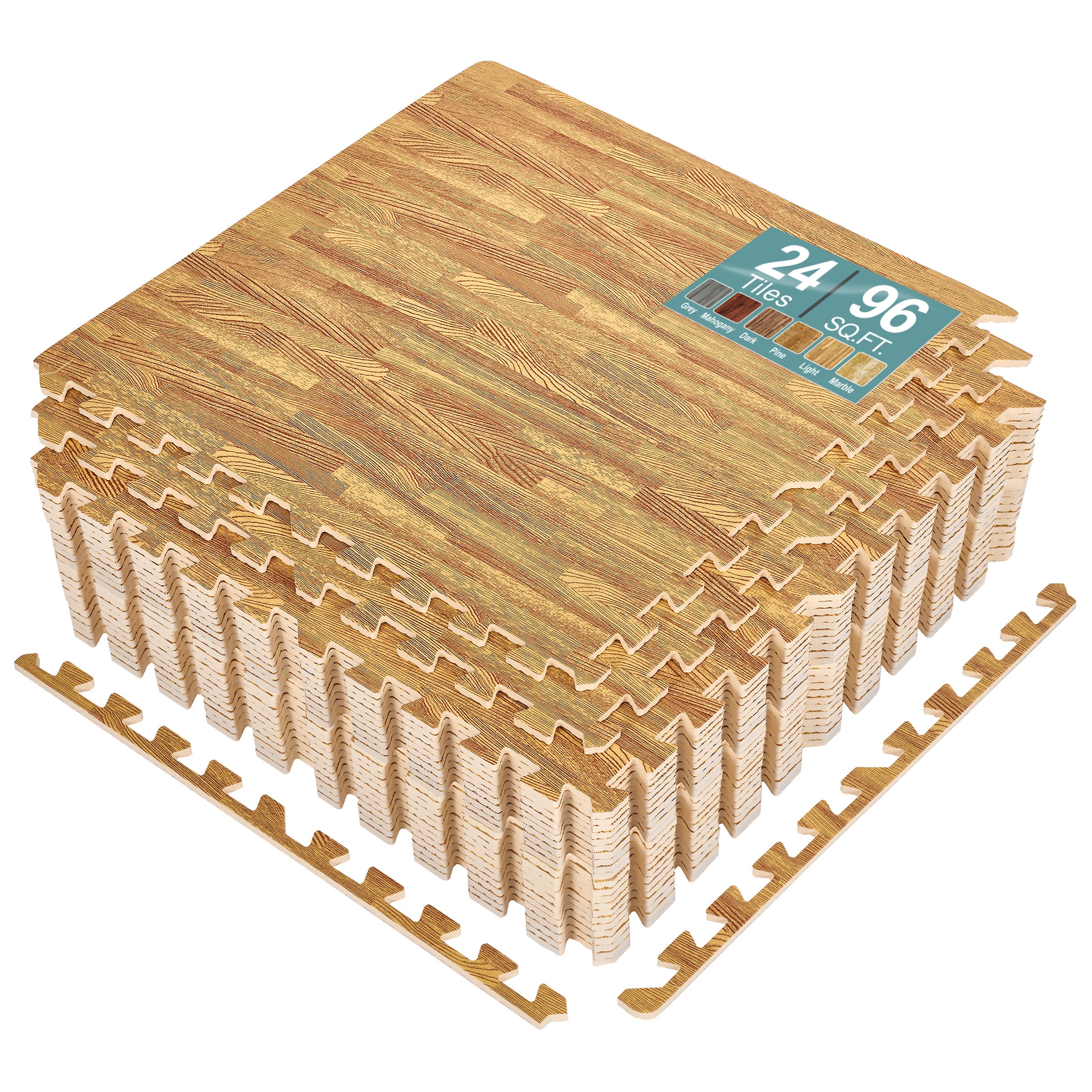 Sorbus, Interlocking Floor Mat, 96 Sq. Ft., Wood Grain Foam Tiles ...