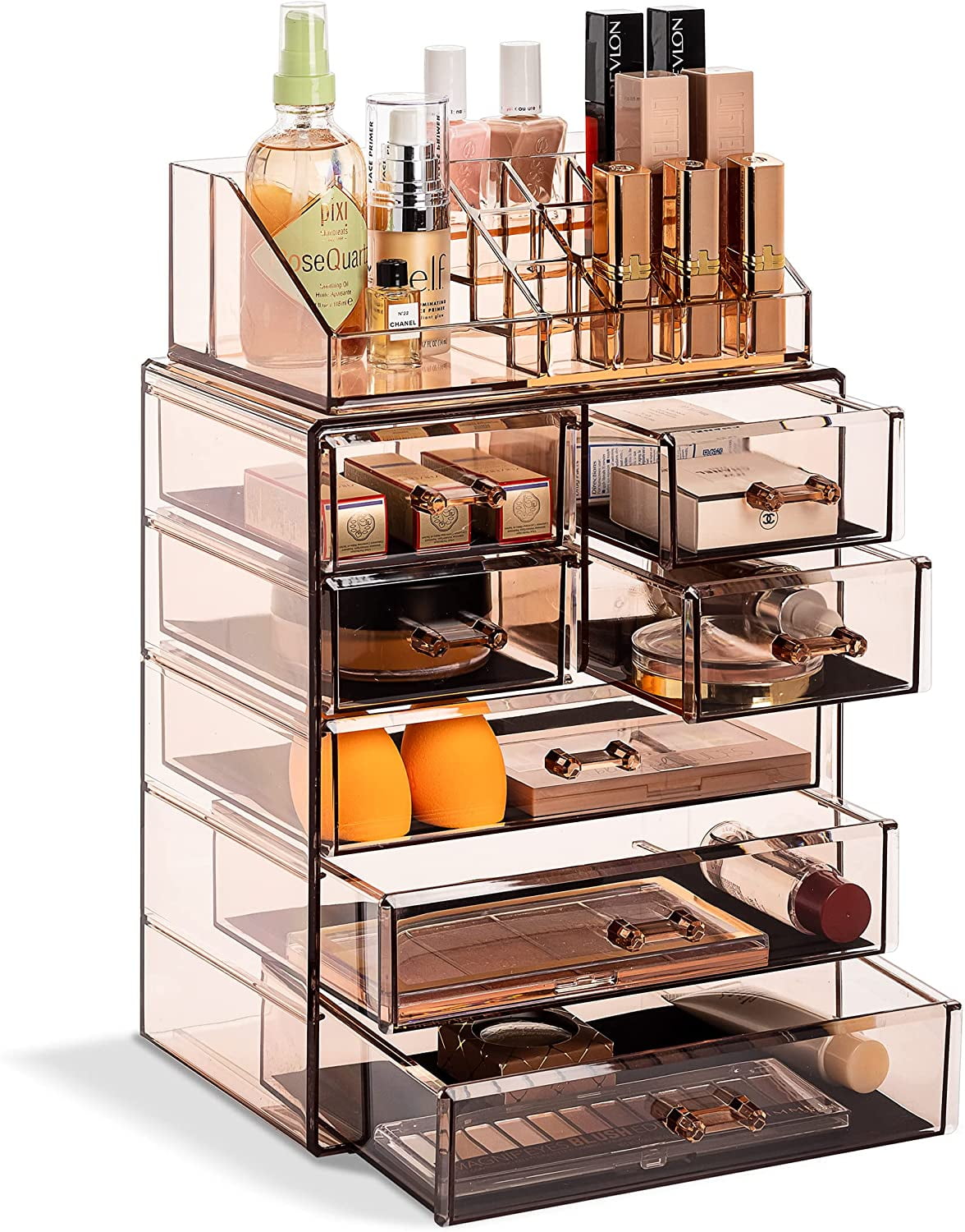Sorbus Cosmetic Makeup and Jewelry Storage Case Display, Brown ...