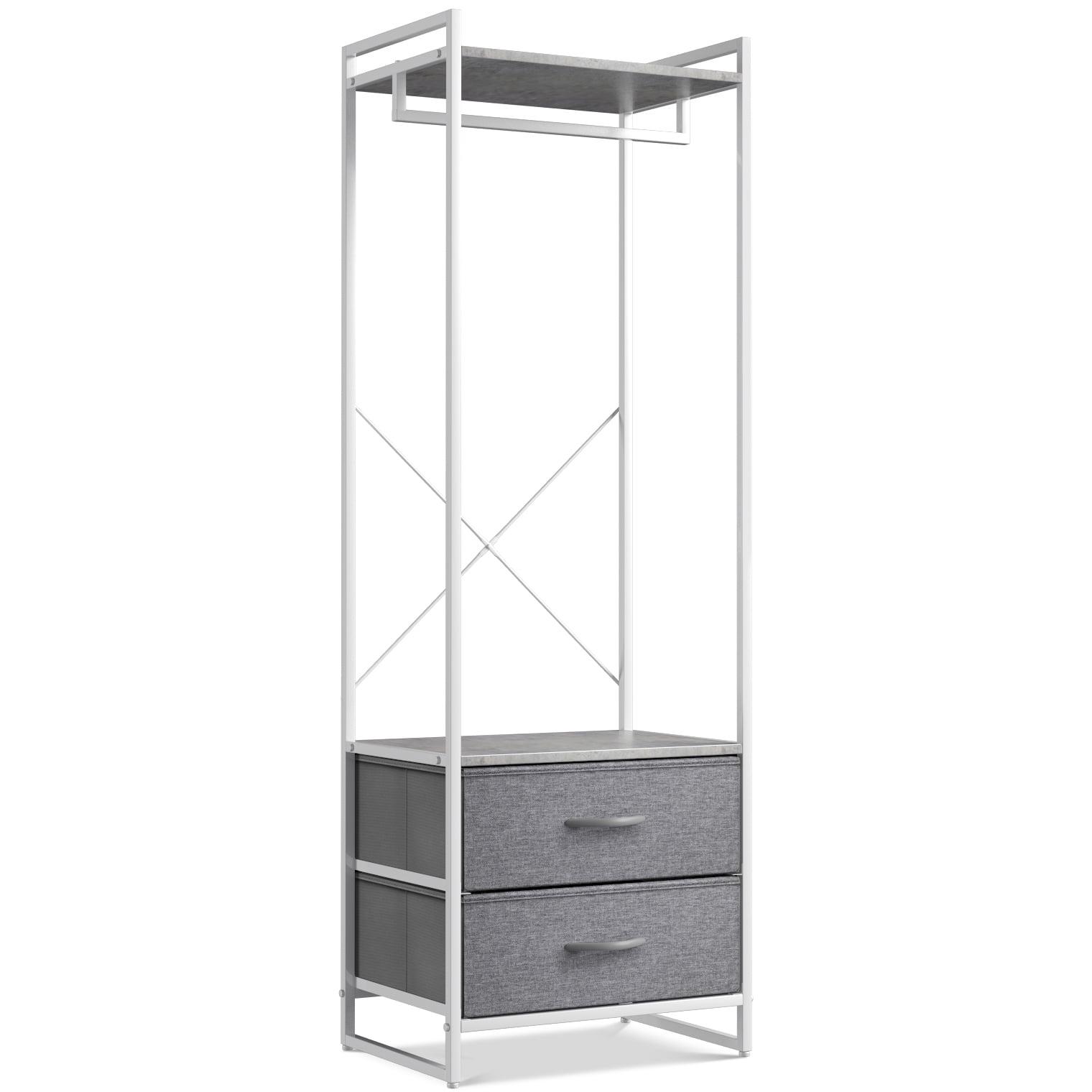 Sorbus Clothing Rack with 2 Drawers, Wood Top, Steel Frame, Gray ...