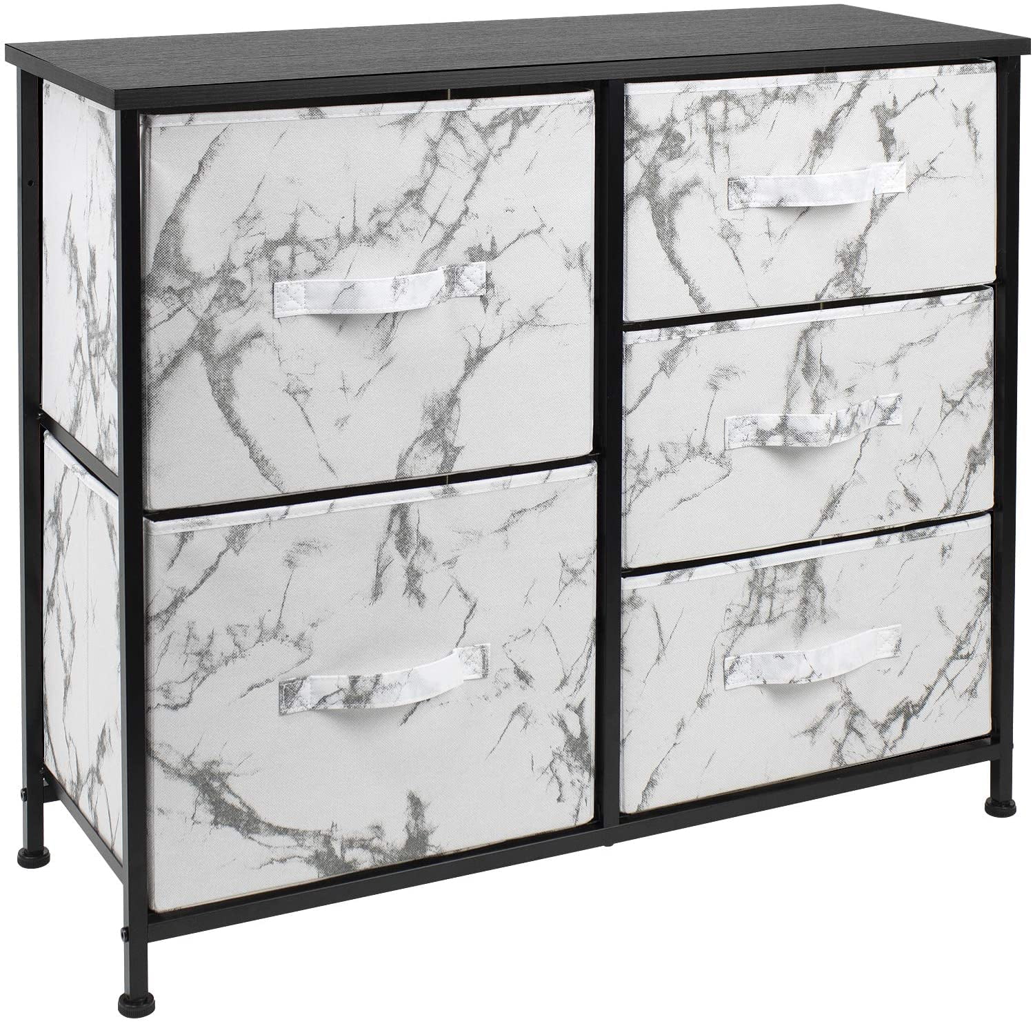 Sorbus Dresser with 5 Drawers- Black Frame, White Marble Drawers ...