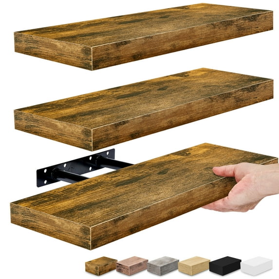Sorbus 3-Tier Floating Shelves for Wall, Rustic Wood, 3 Count - Walmart.com
