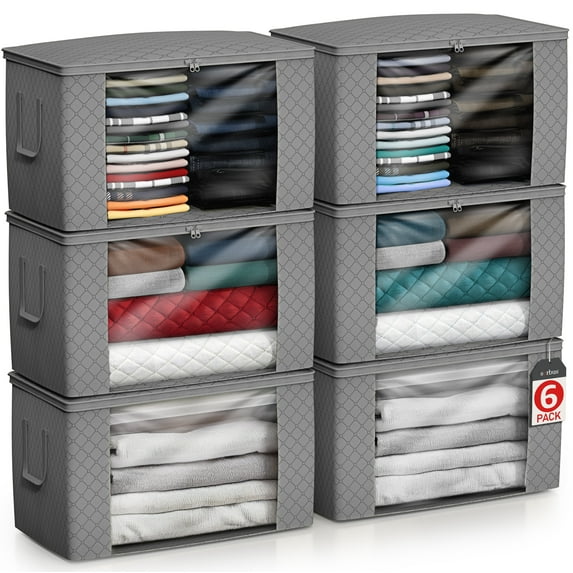 Sorbus Foldable Storage Bags with Clear Window & Zippers, Gray (6-Pack ...