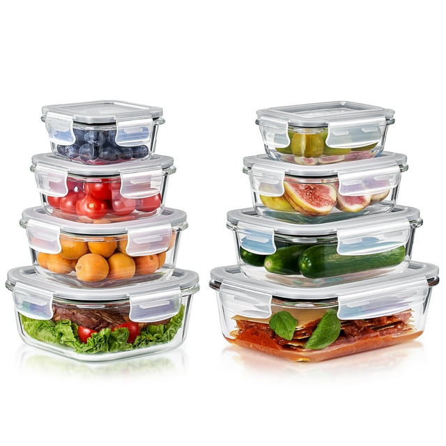 Sorbus Glass Food Storage Airtight Containers Set of 8 with Lids (16Pcs ...