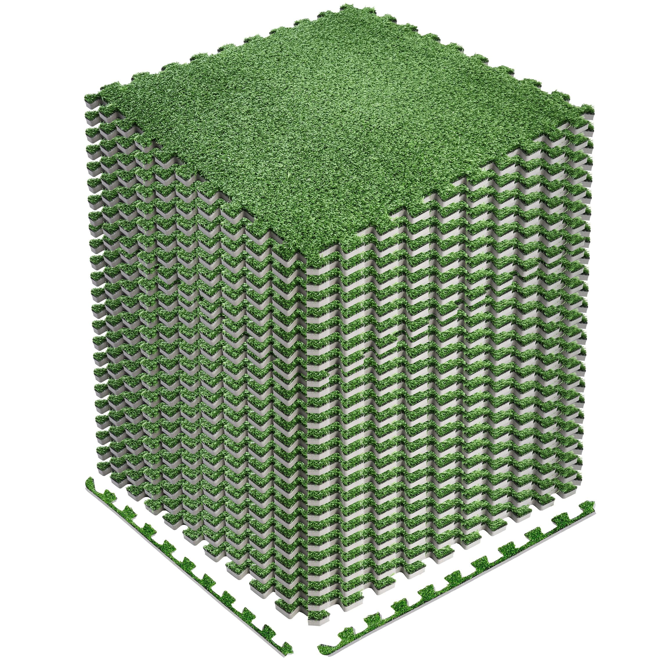 Sorbus Grass Foam Floor Tiles - 24 Interlocking Mats of 24"X24” Total ...