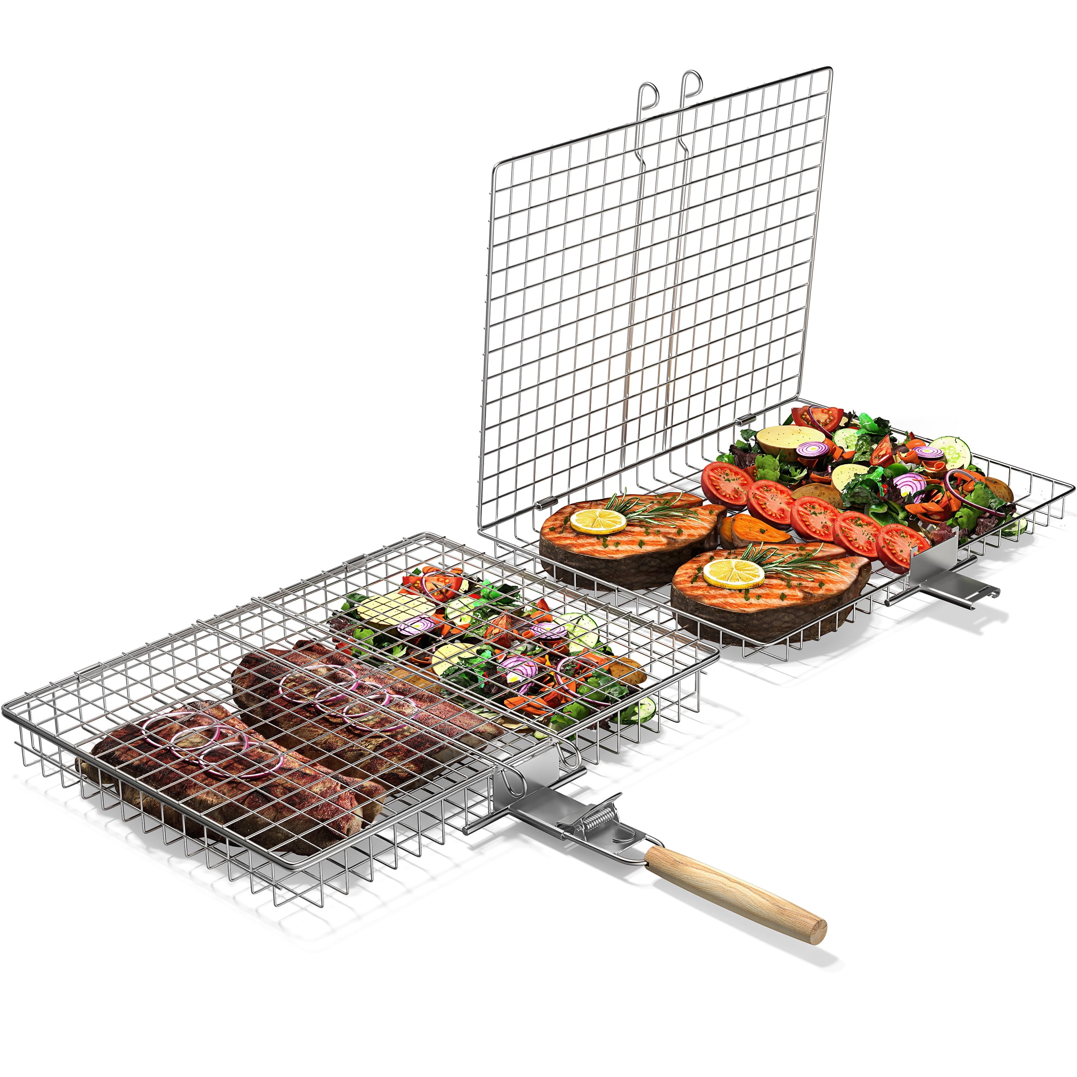 Sorbus Grill Basket 2-Pack Stainless Steel, Large Folding BBQ Baskets ...