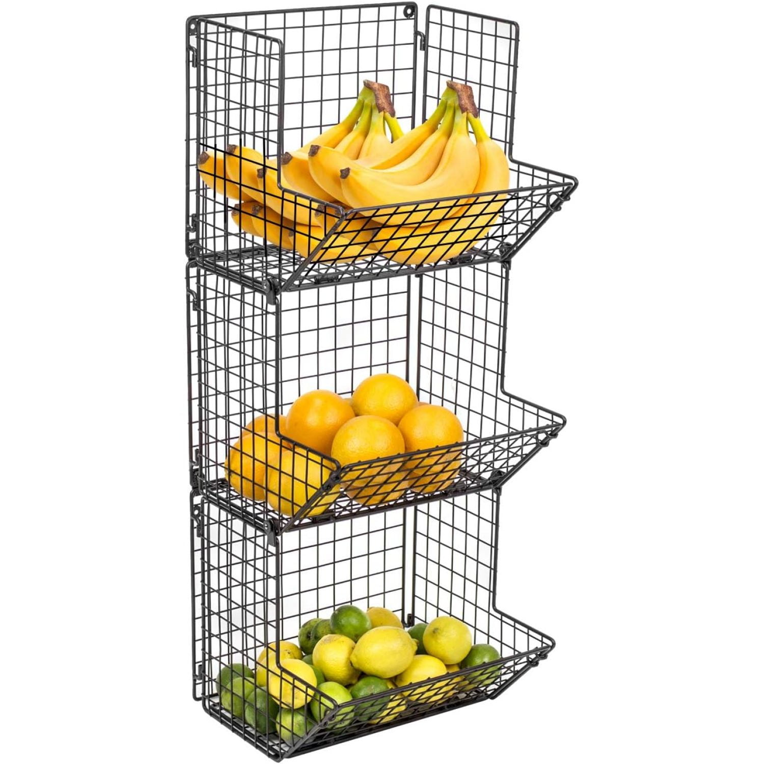 Sorbus Hanging Fruit Basket Wall Mounted Wire Metal Bins - 3 Tier ...