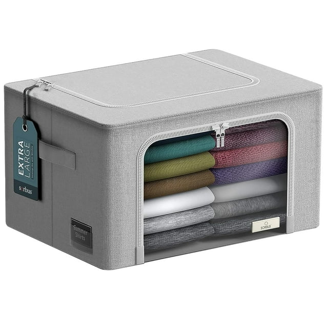 Sorbus Jumbo Storage Bin with Metal Frame, Stackable & Foldable with ...