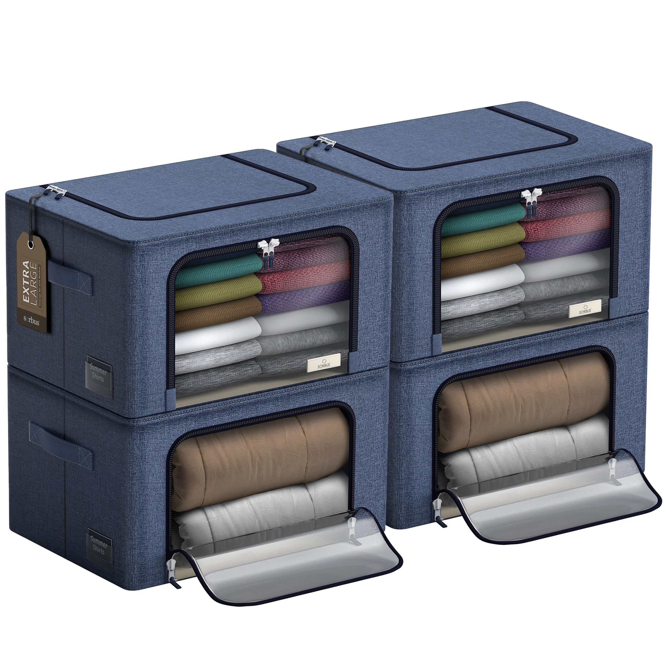 Sorbus 4 Pack Foldable Clothes Storage Bins With Metal Frame And Window