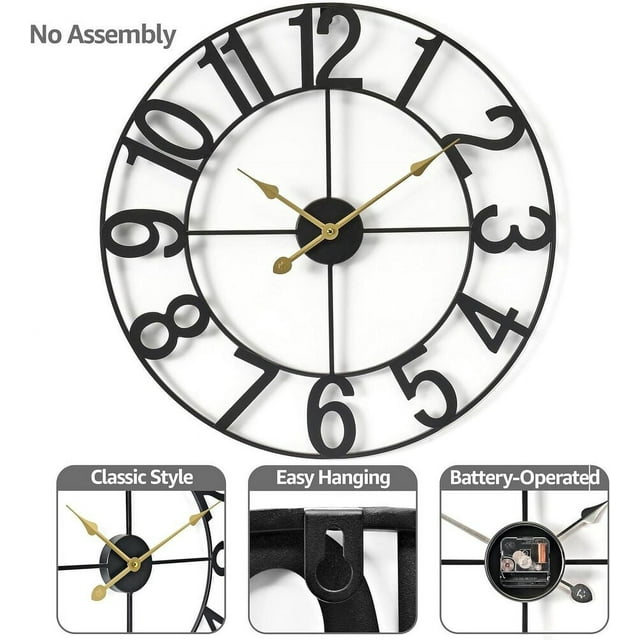 Sorbus Large 24inch Round Analog Wall Clock Battery Operated Numeral ...