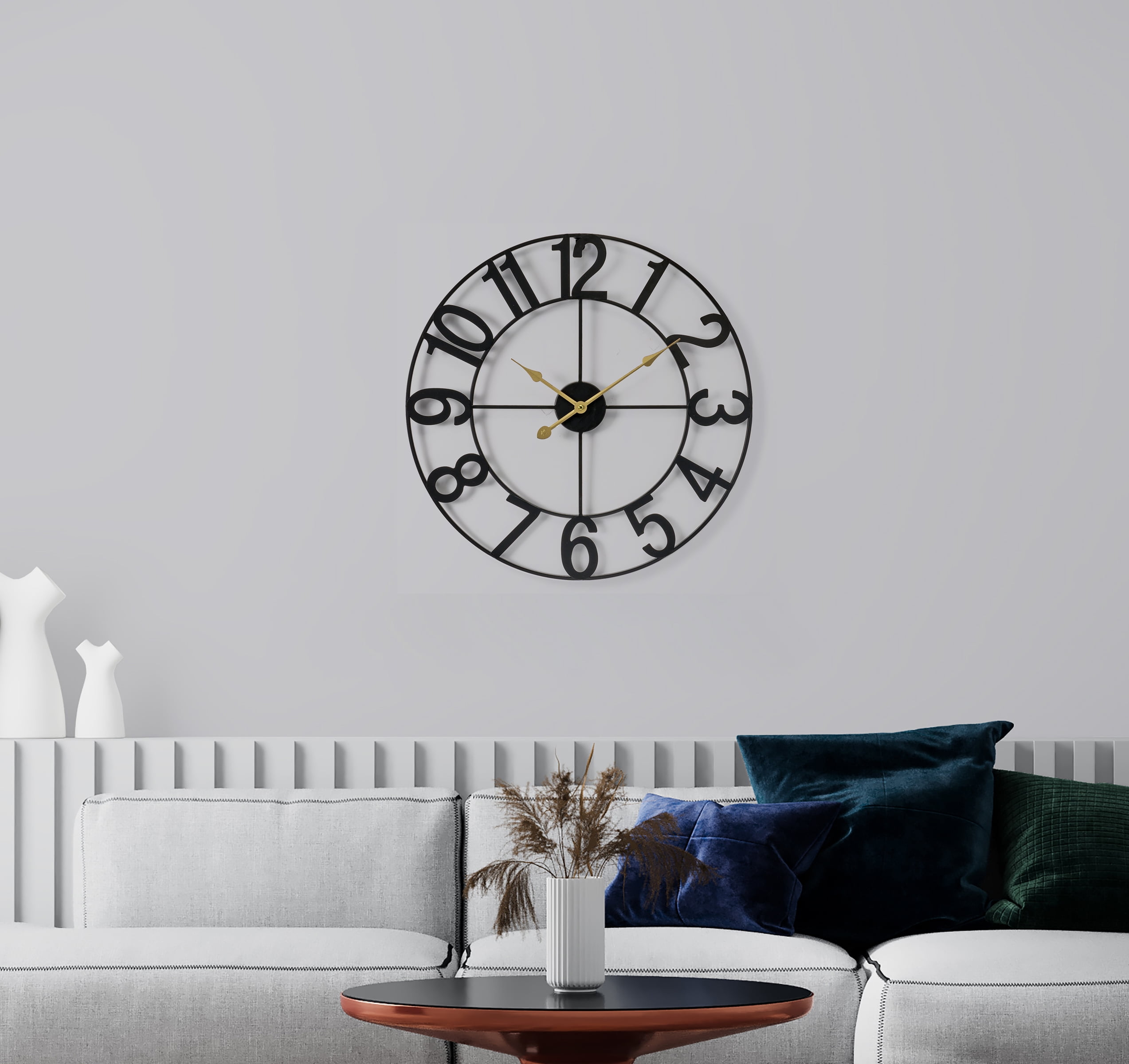 Sorbus Large Metal Numerical Wall Clock for Living Room Decor (Black ...