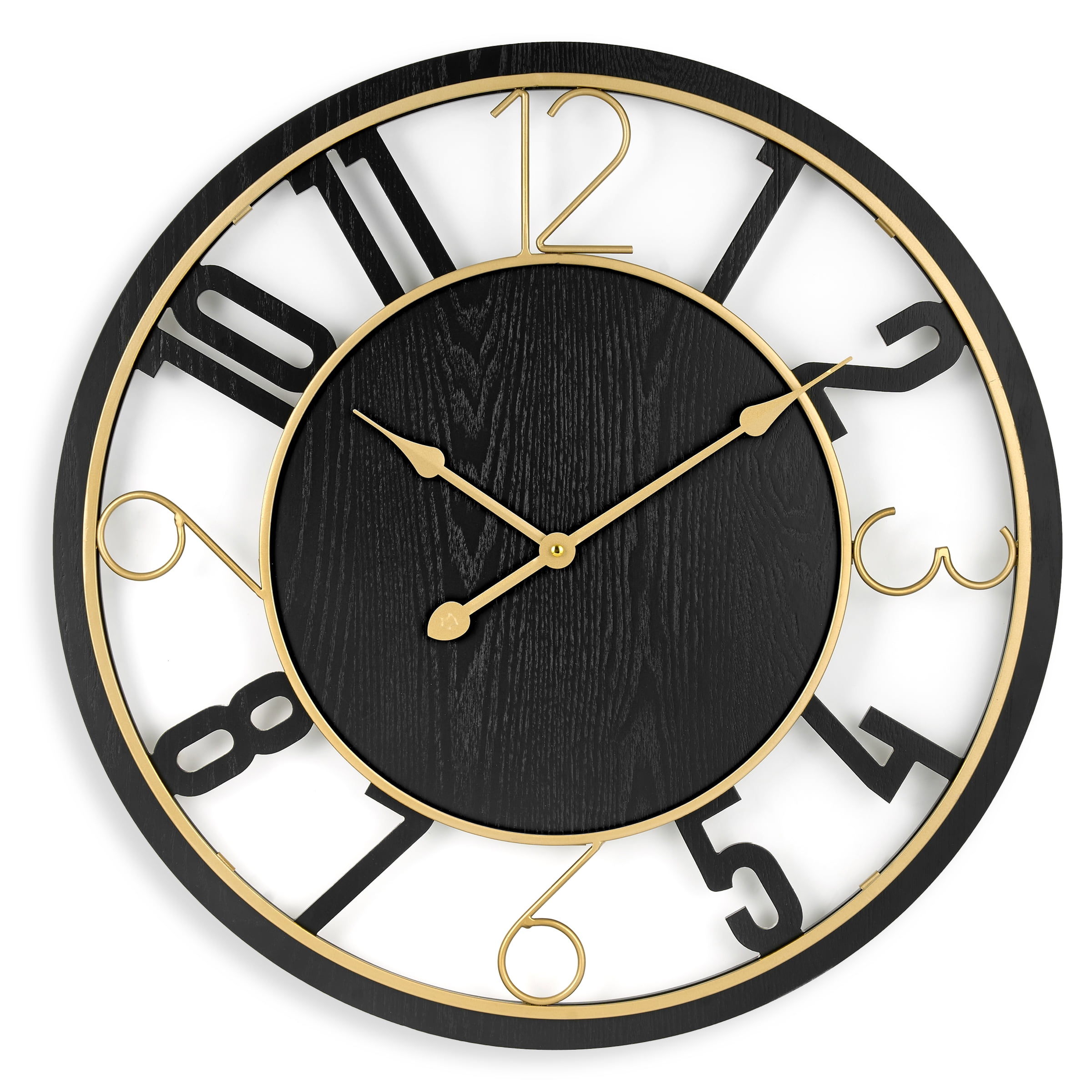 Sorbus Large Wall Clock - Contemporary Black Wood with Gold Metal Accents - Modern Room Décor ...
