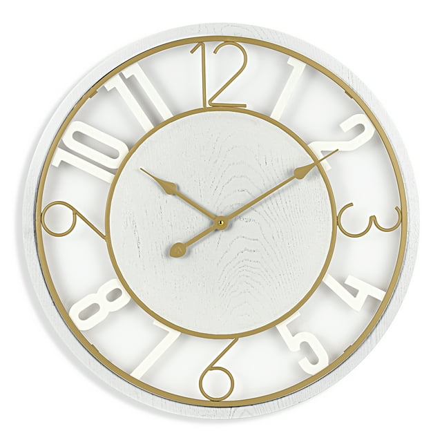 Sorbus Large Wall Clock - Minimalist White Wood with Gold Metal Accents - Scandinavian Room ...