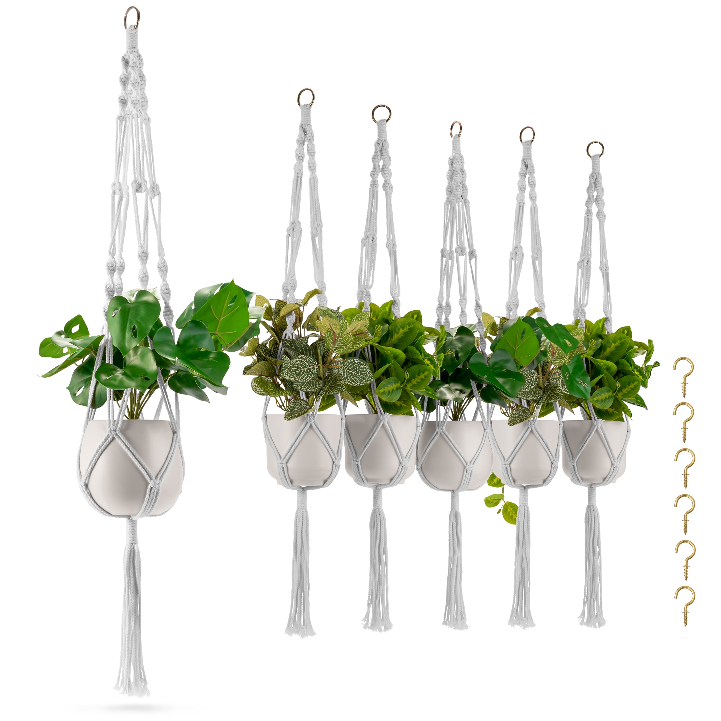Sorbus Macrame Plant Hanger 6-Pack – White Cotton Rope Hanging Planters ...