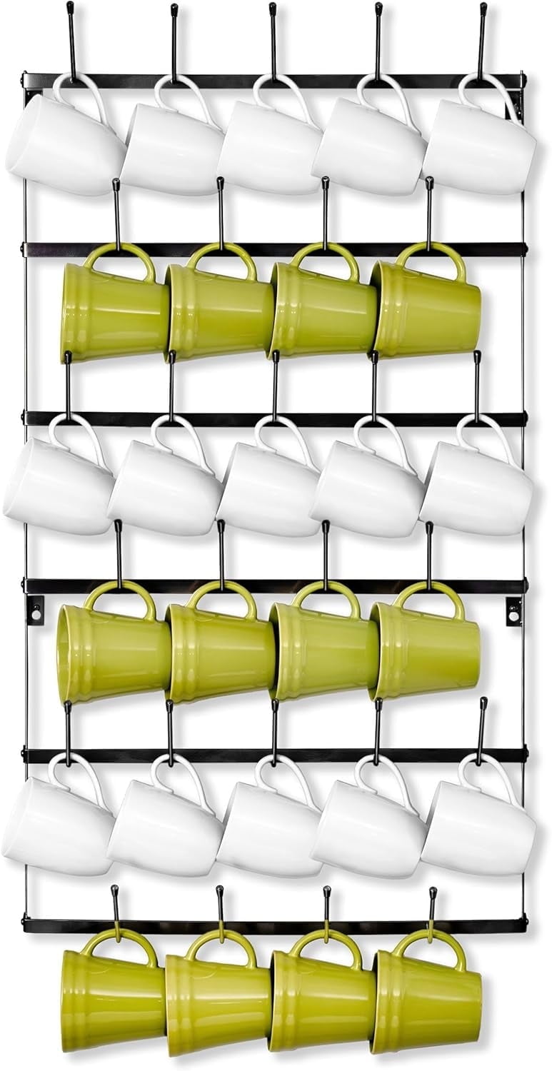 Sorbus Wall Mug Rack with 21 Hooks, 6-Tier Metal Organizer for Kitchen ...