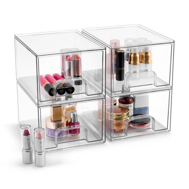 Sorbus Set of 4 Acrylic Stackable Makeup Storage Container Organizer ...