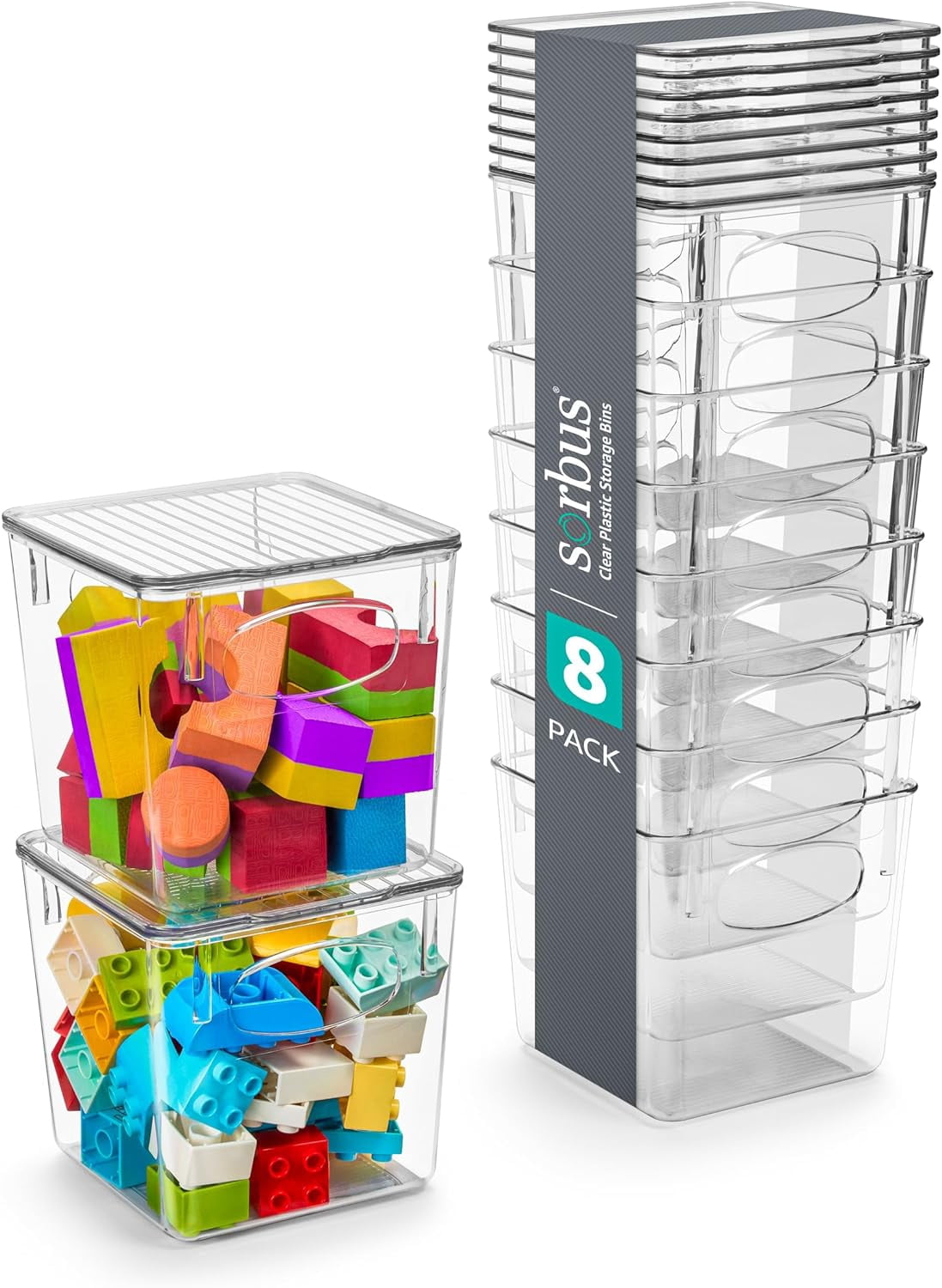 Sorbus Small Clear Plastic Storage Bins with Lids, Clear Stackable ...