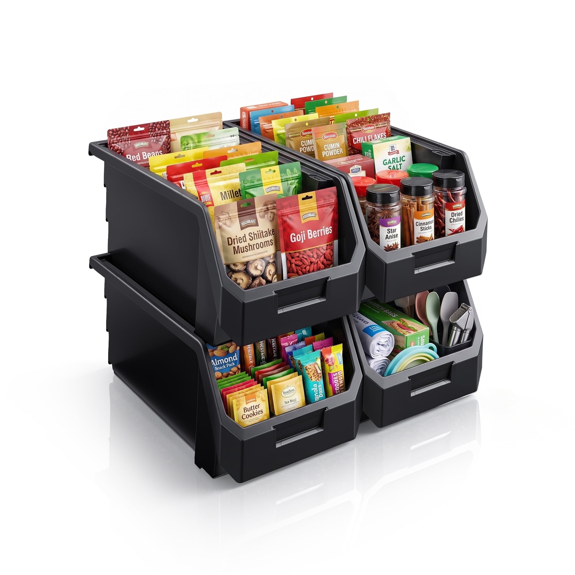 Sorbus Stackable Kitchen Pantry Storage Bins, Large Open Front ...