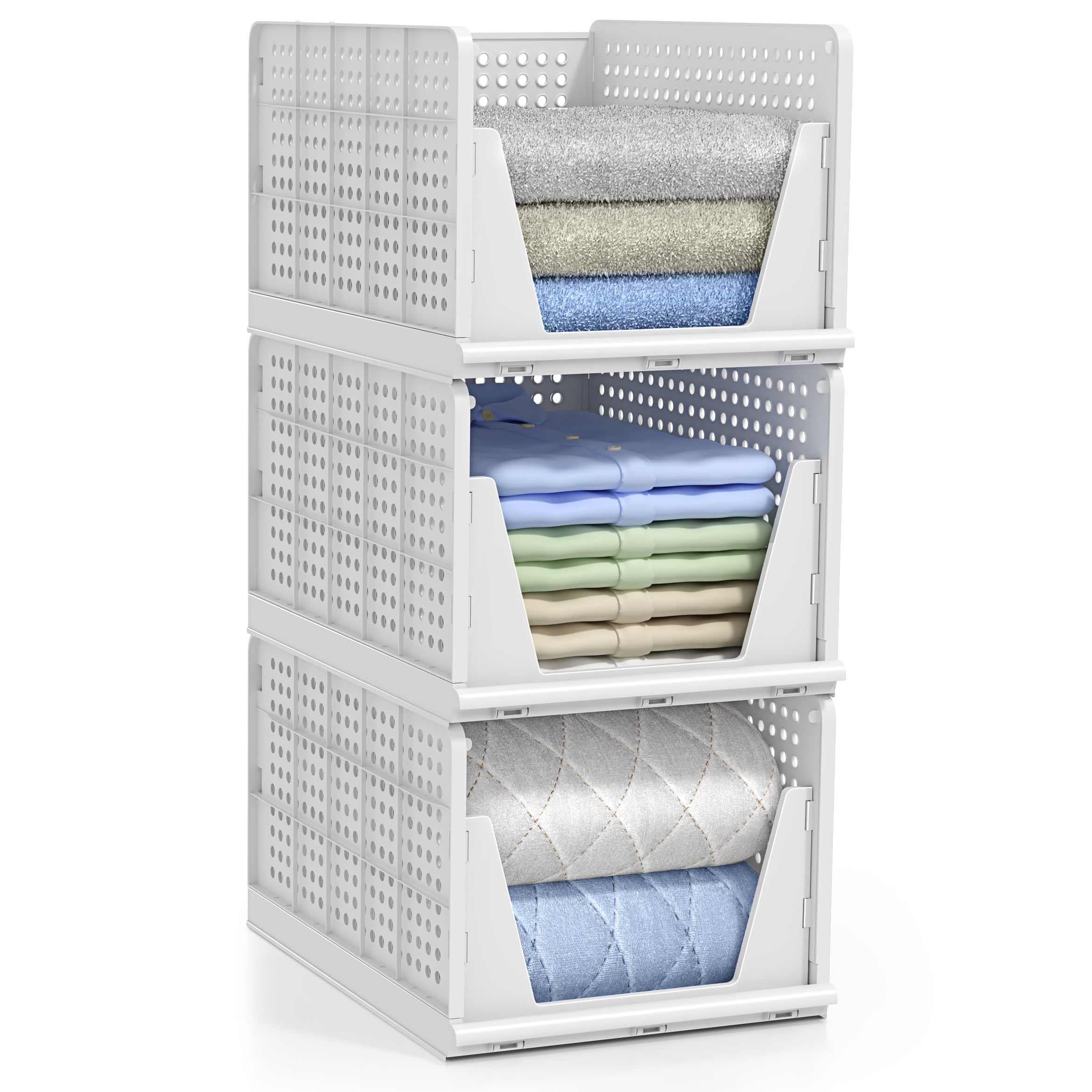 Sorbus Stackable Shelf Organizer - Set of 3 Large Baskets for Closet ...