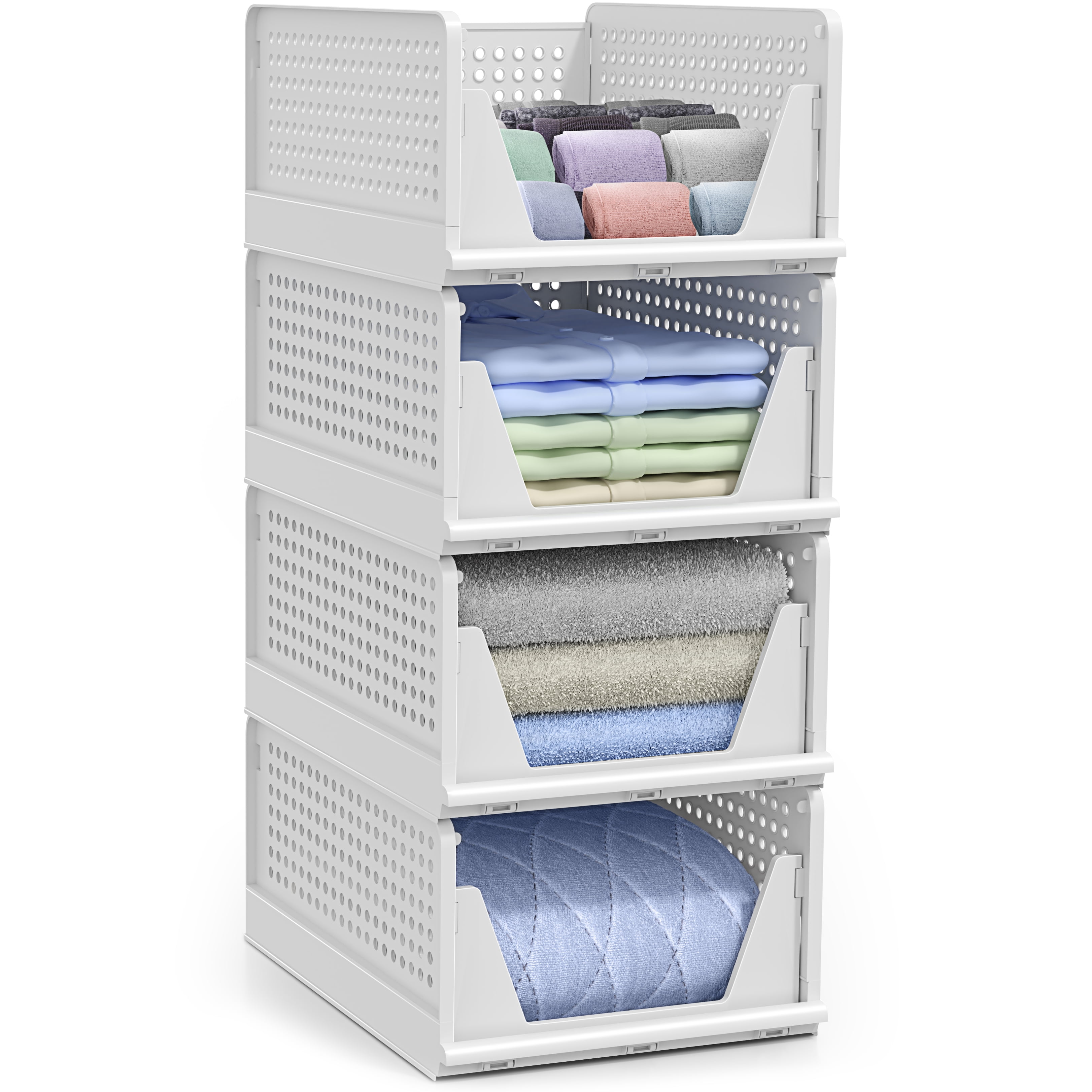 Sorbus Stackable Shelf Organizer - Set of 4 Medium Baskets for Closet ...