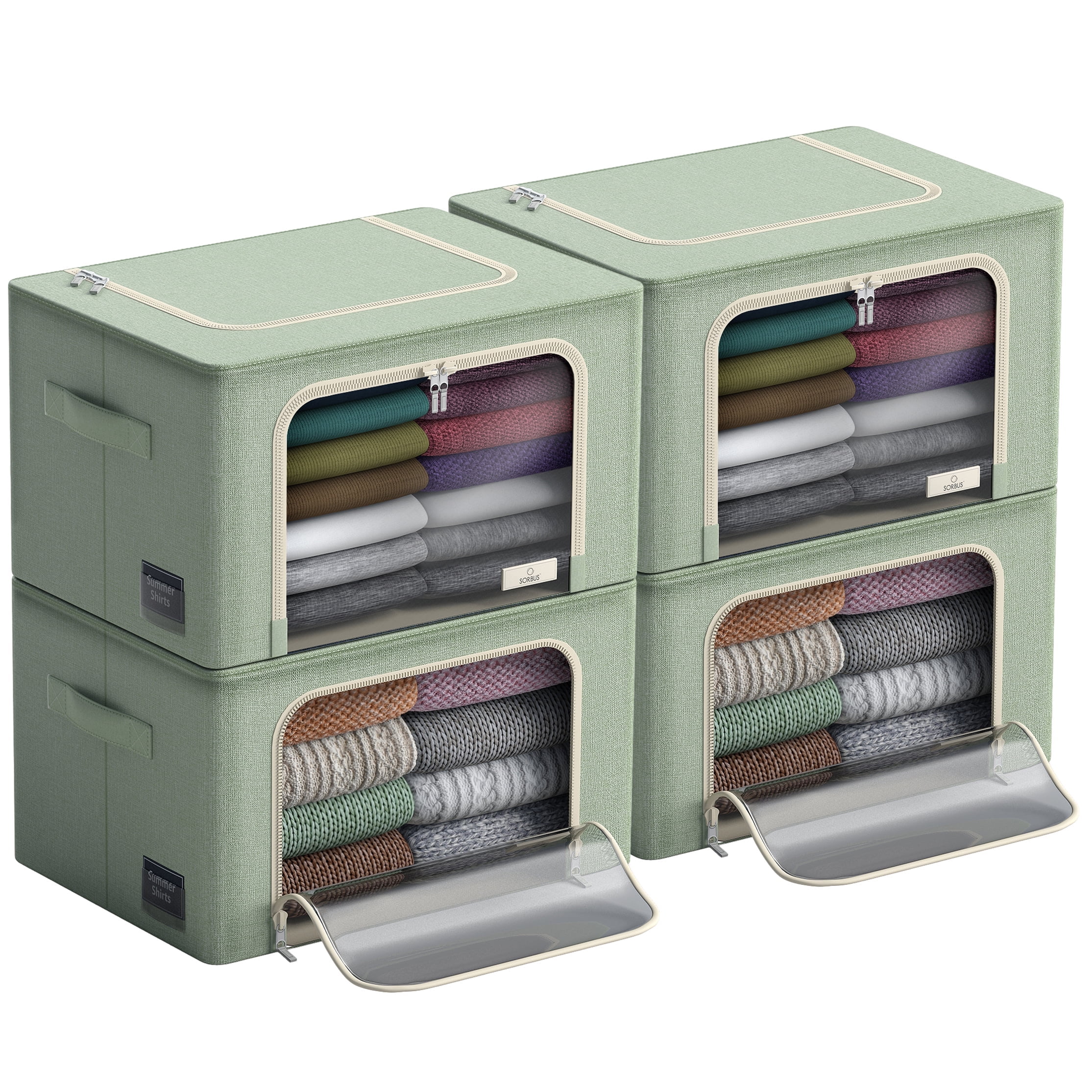 Sorbus Stackable Storage Bins, Fabric Organizer Bags with Window and ...