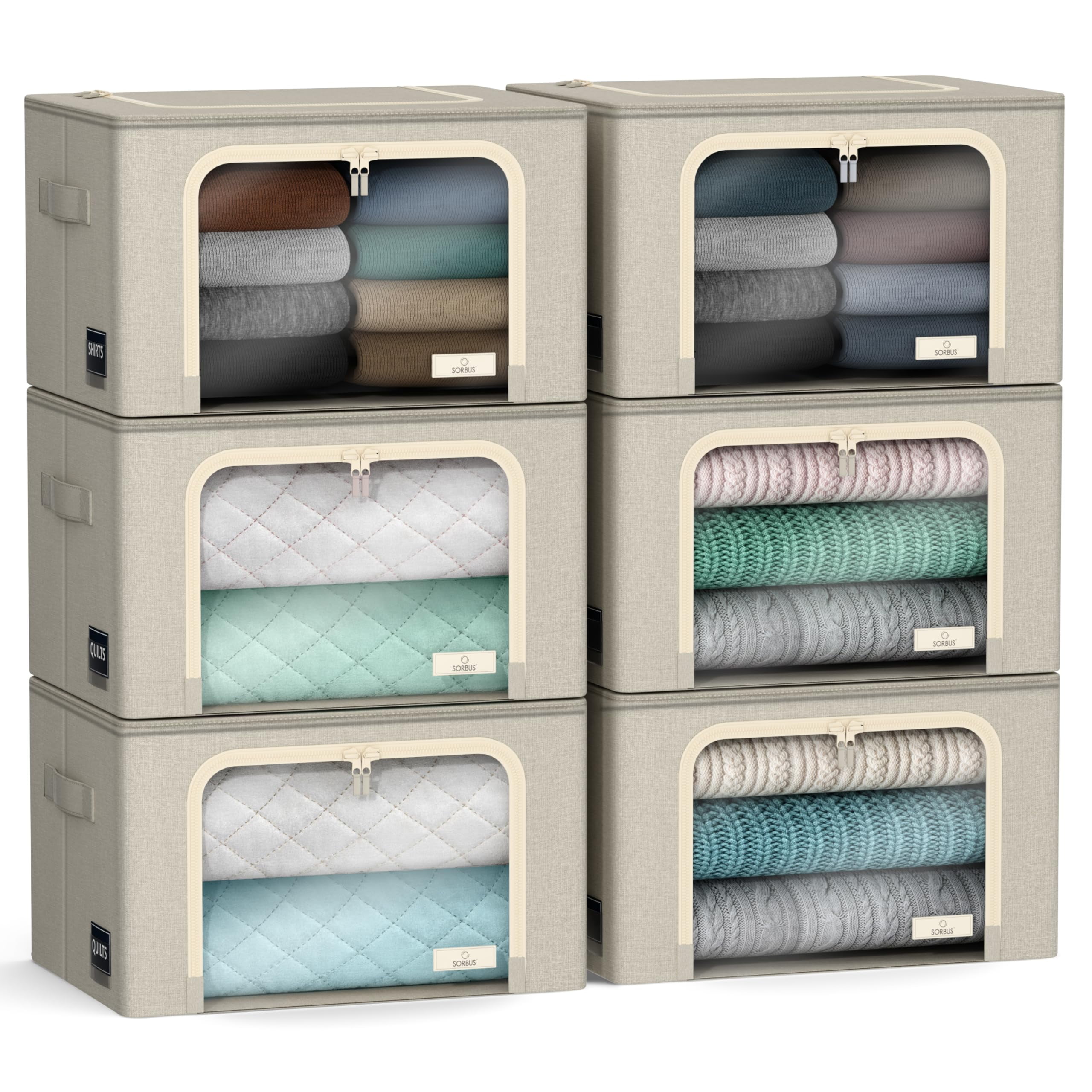 Sorbus Storage Bins with Metal Frame - Stackable & Foldable Clothes ...