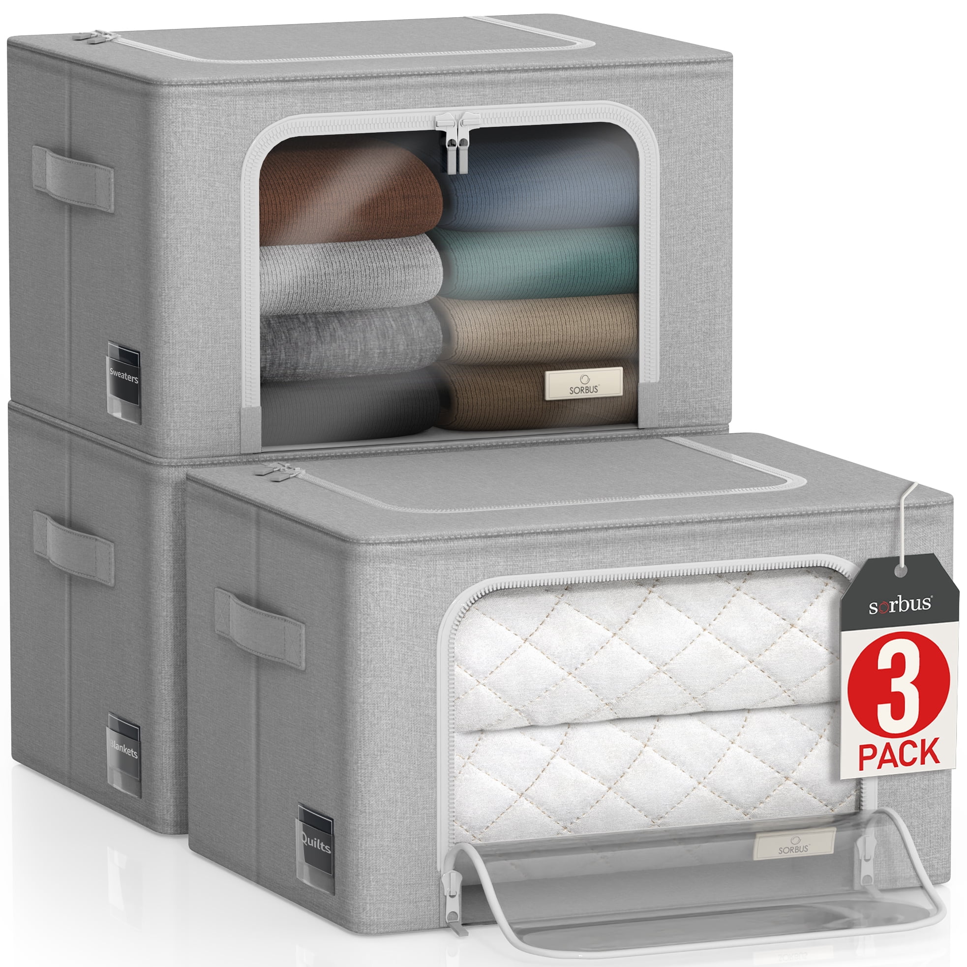 Sorbus Storage Bins with Metal Frame - Stackable & Foldable Clothes ...
