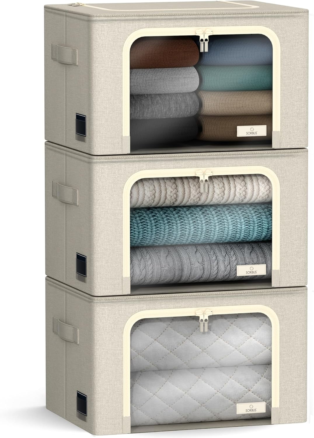 Sorbus Storage Bins with Metal Frame - Stackable & Foldable Clothes ...