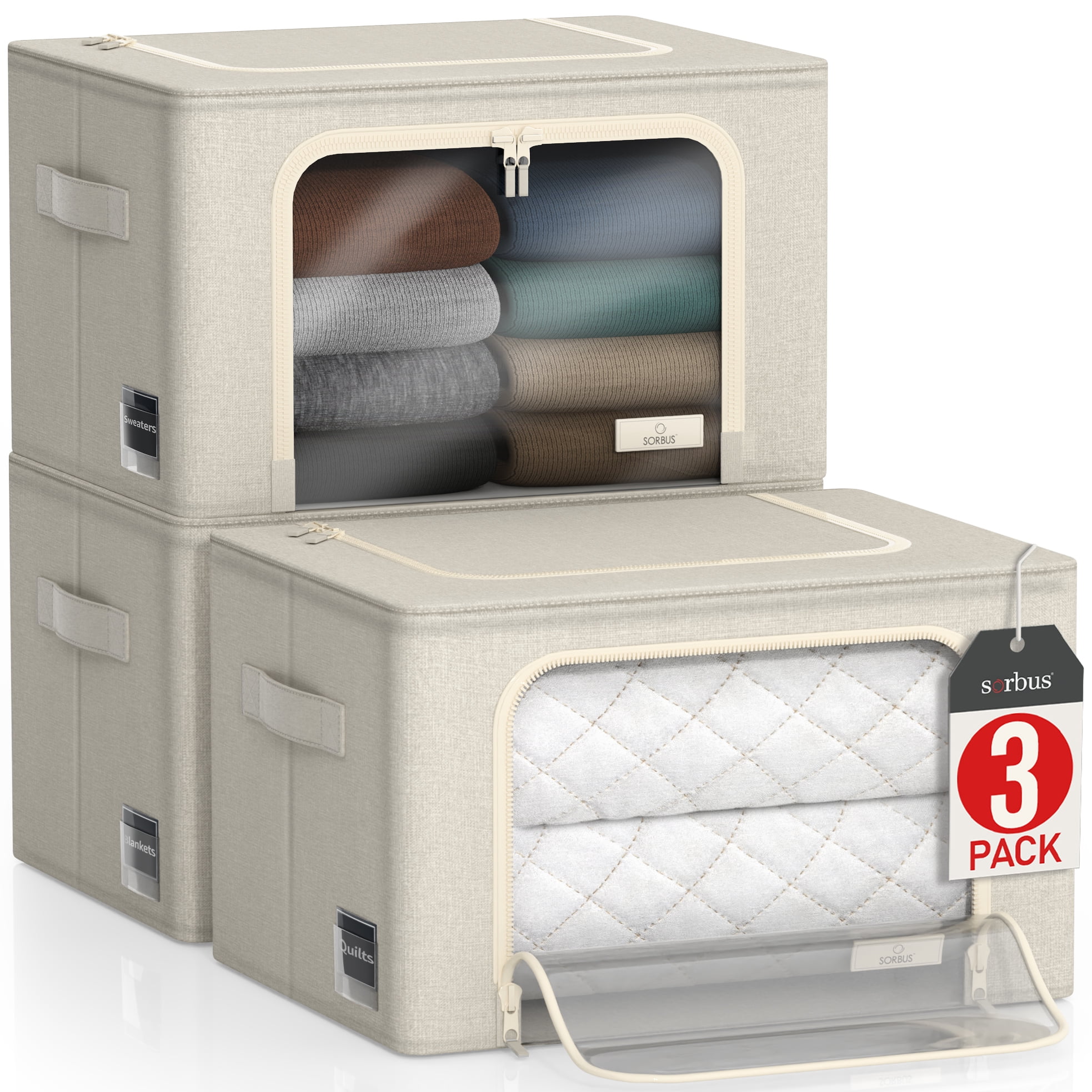 Sorbus Storage Bins with Metal Frame - Stackable & Foldable Clothes ...