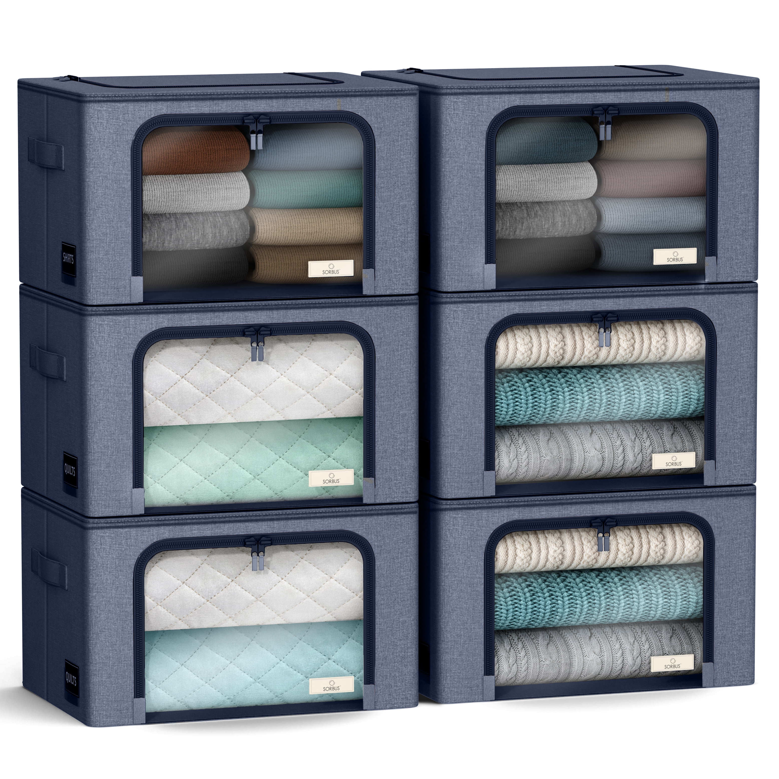 Sorbus Storage Bins with Metal Frame - Stackable & Foldable Clothes ...