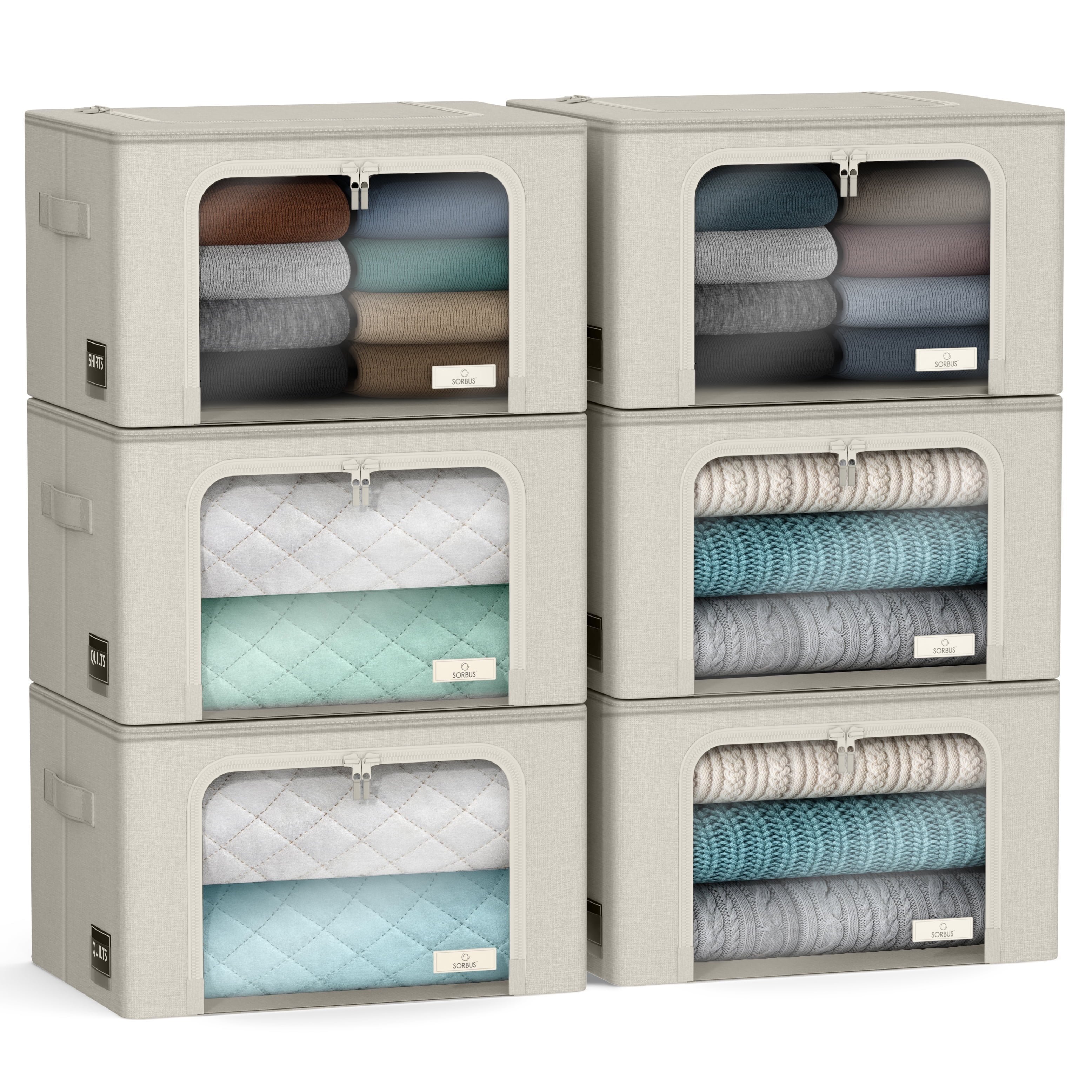 Sorbus Stackable Storage Bins, Fabric Organizer Bags with Window and ...