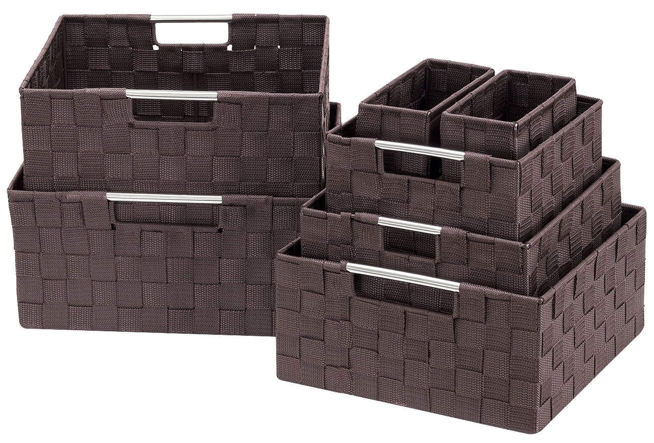 Sorbus Woven Storage Basket Set, Portable Side Handles, Set of 7 ...