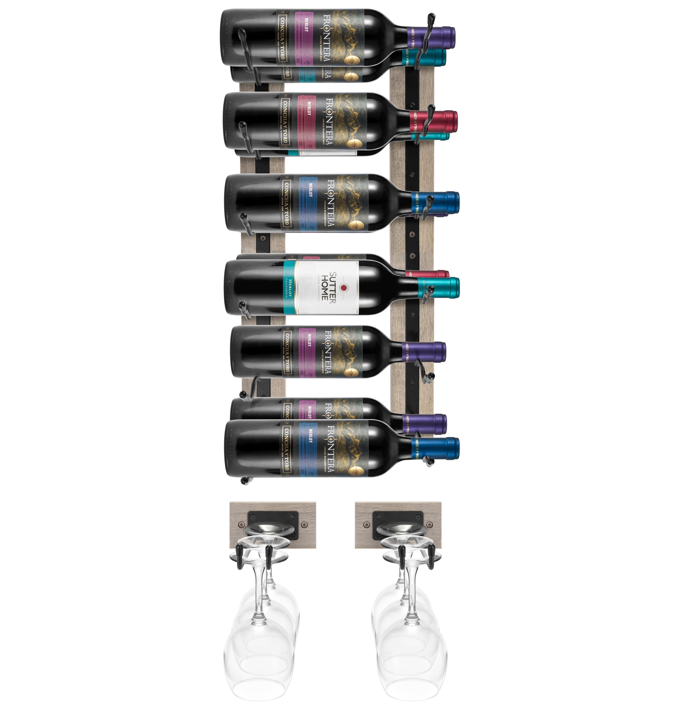 Sorbus Wall Mounted Wine Rack + Glass Holder Set - Wire & Wood Wine ...