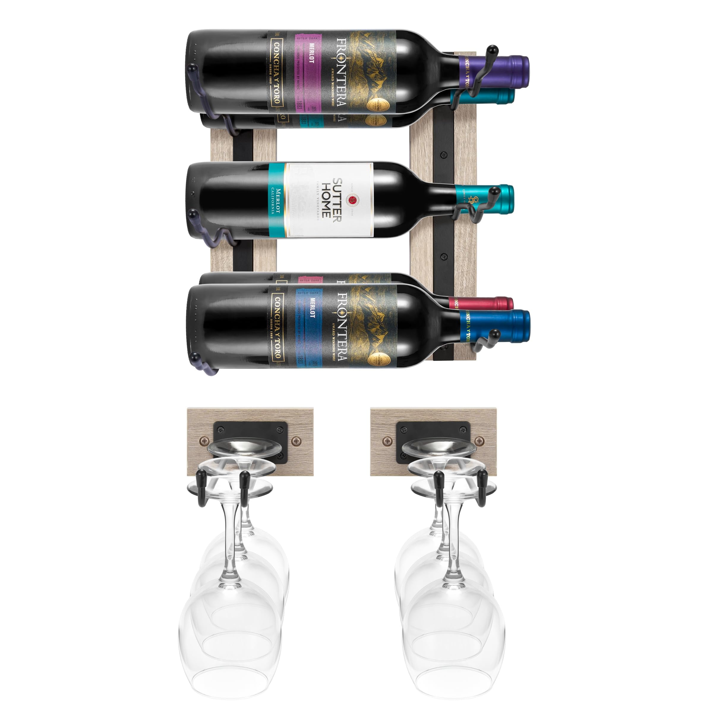 Sorbus Wall Mounted Wine Rack + Stemware Rack Set - Wire & Wood Wine ...