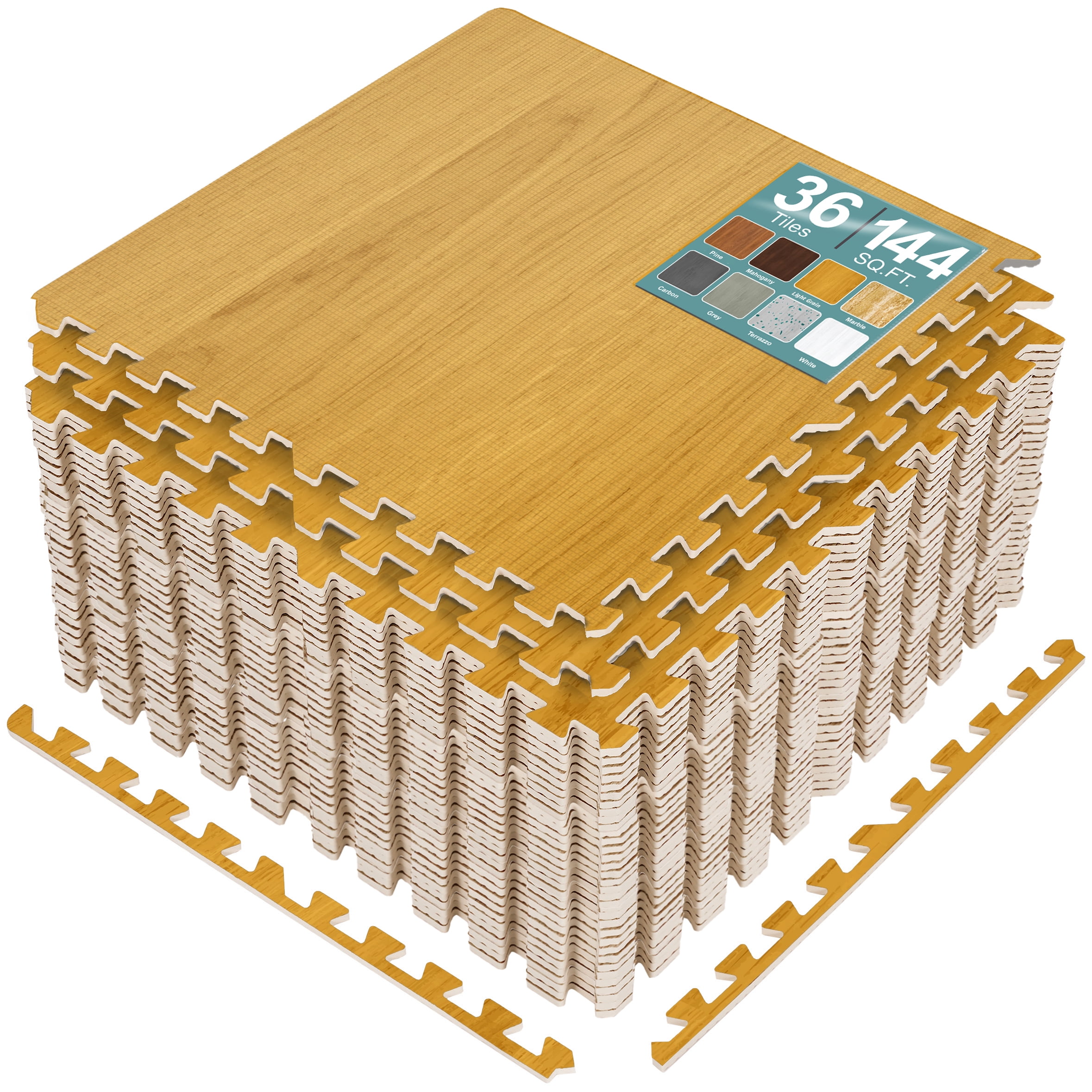 Sorbus Waterproof Wood Grain Foam Floor Tiles, 36 Tiles, 144 Sq Ft ...