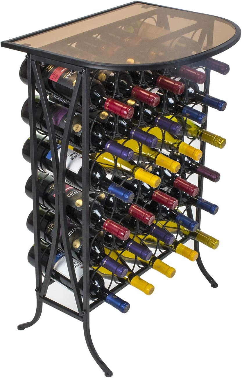 Sorbus Wine Rack Stand Bordeaux Chateau Style with Glass Table - Holds ...
