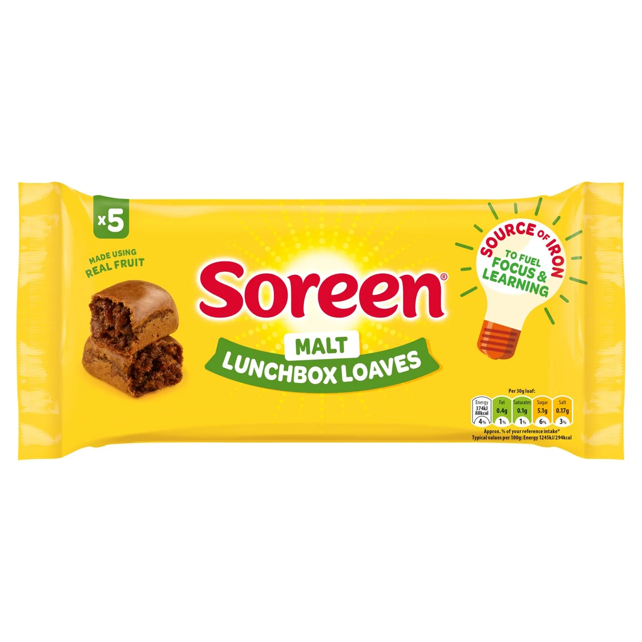 Soreen 5 Individual Malt Lunchbox Loaves 5 x 30g lunchbox cakes ...