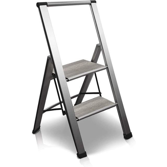 Sorfey 2-Step Step Ladder Slim, Anti-Slip Foldable Ladder Step Stool ...
