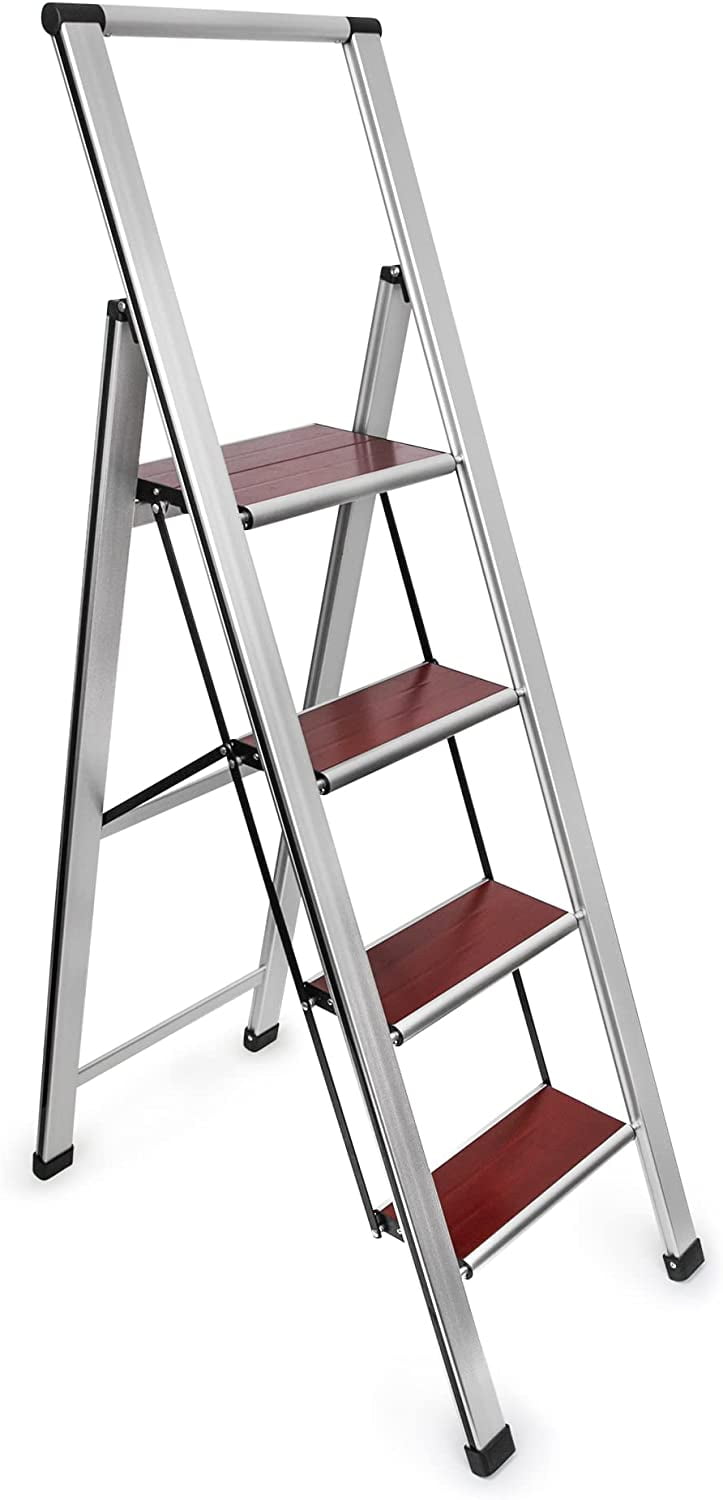 Sorfey 4-Step Folding Step Ladder Aluminum Foldable Step Stool ...
